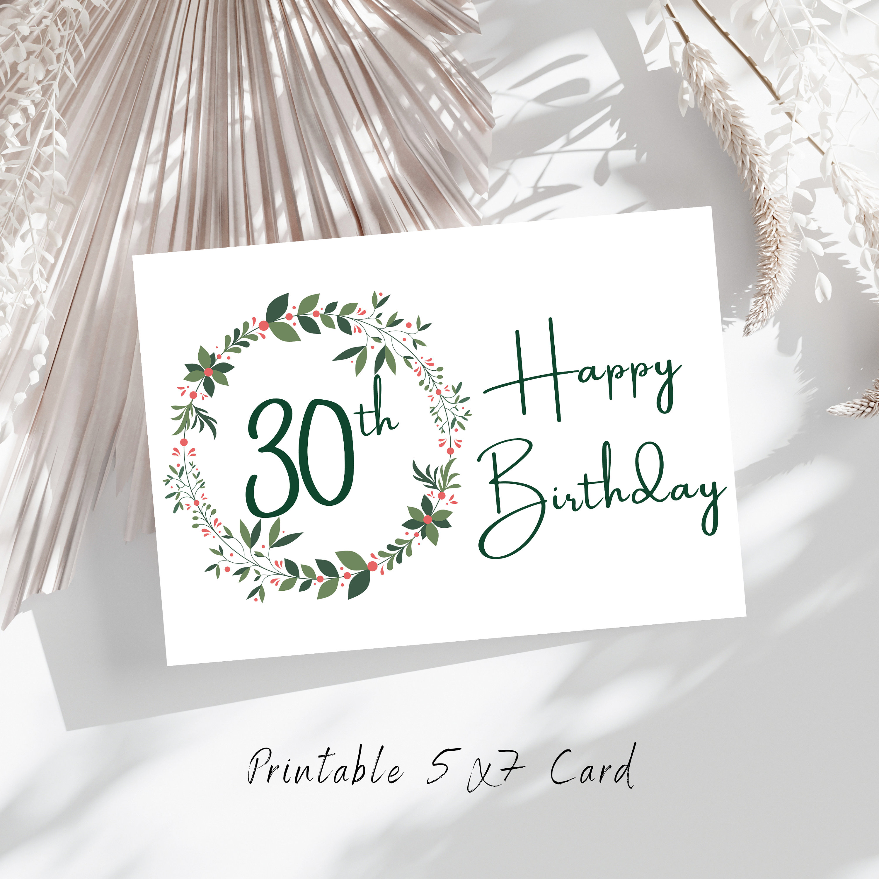 Happy 30th Birthday Card Printable Wildflower Birthday 5x7 Card Wife ...