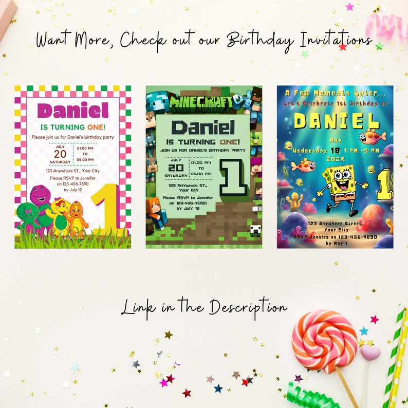 Barney Birthday Invitation, Purple Dinosaur Birthday Card, DIY Canva ...
