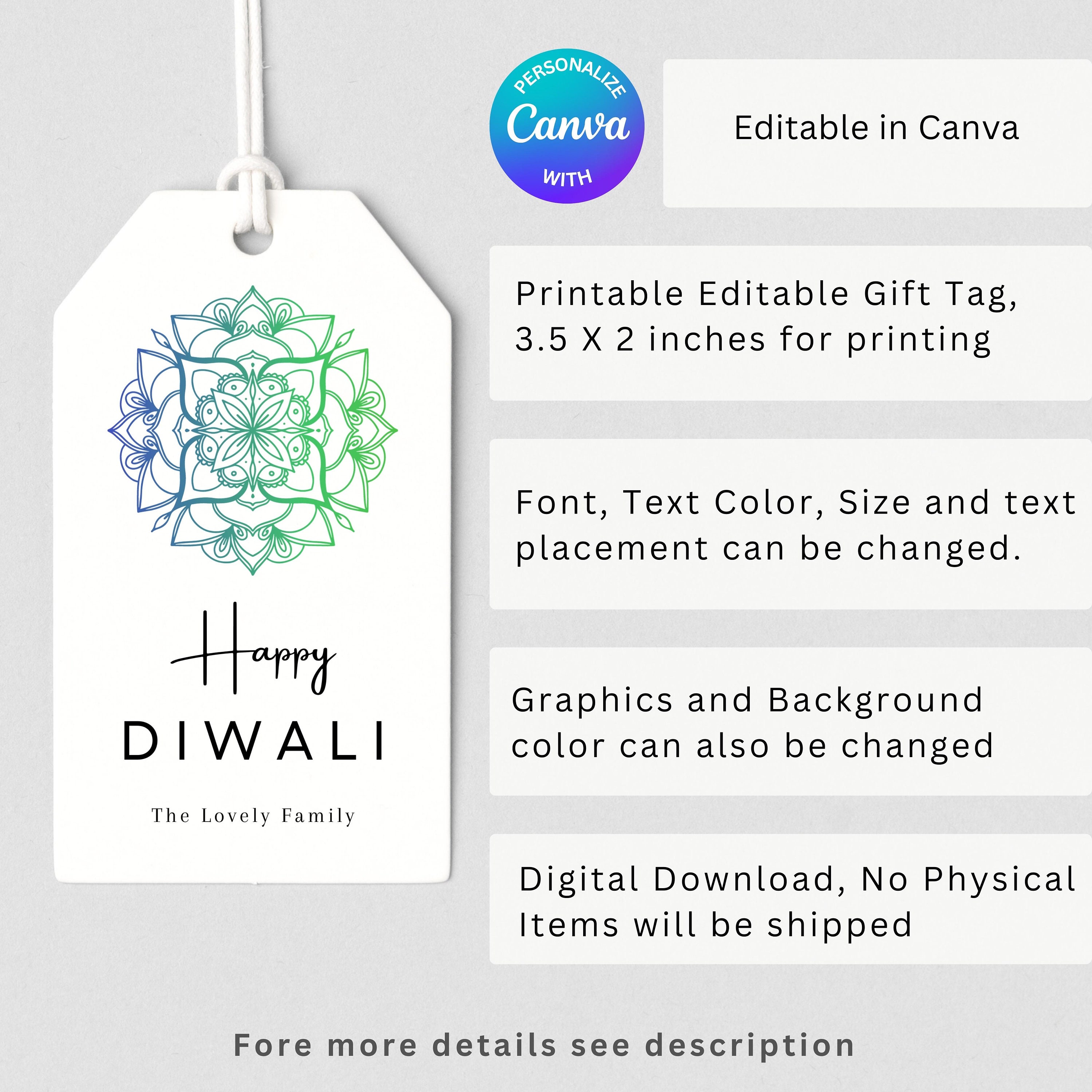 Happy Diwali Gift Tag Printable Diwali Tag Editable Deepawali Gift Tag ...