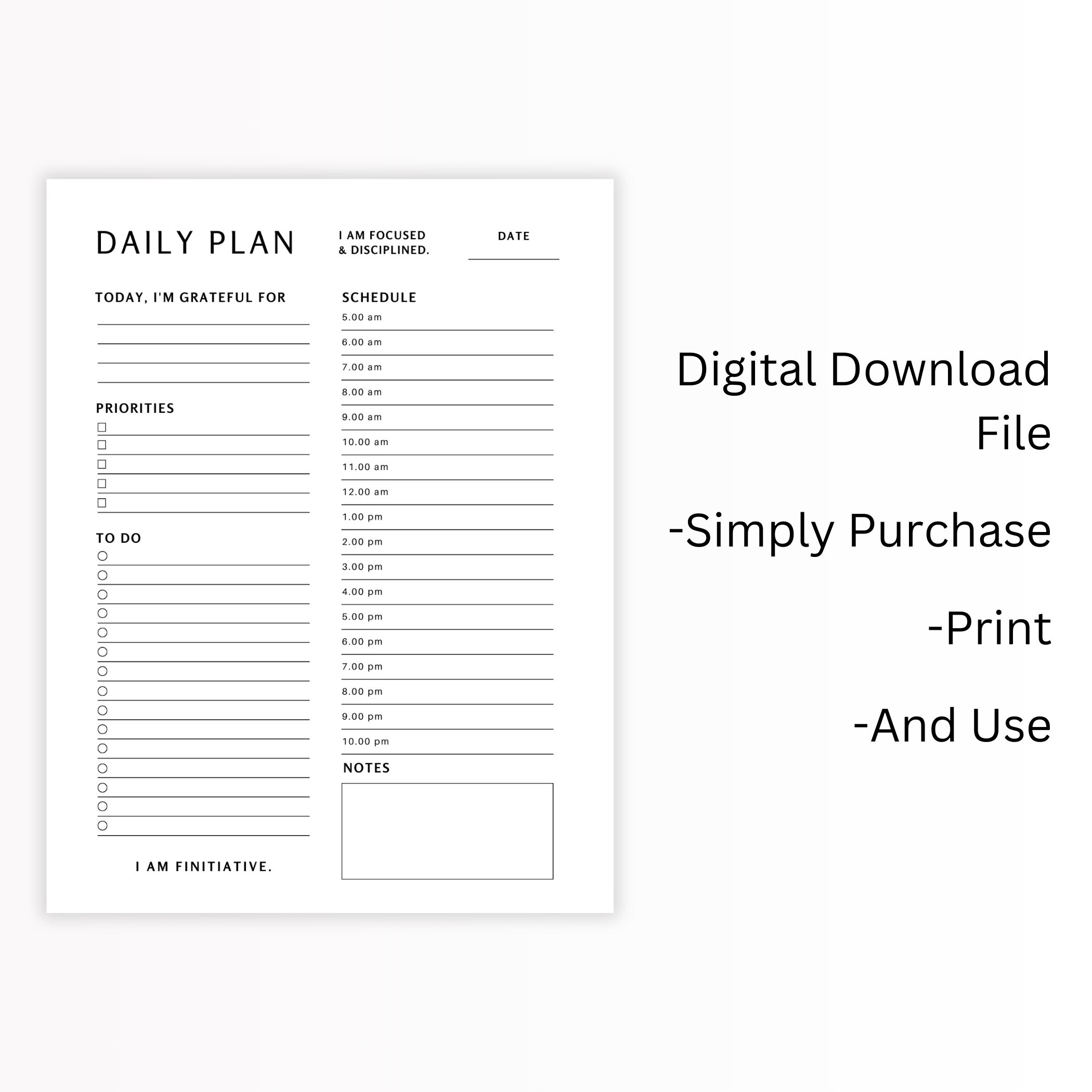 Minimalist Daily Planner Printable Planner Digital Planner Productivity ...