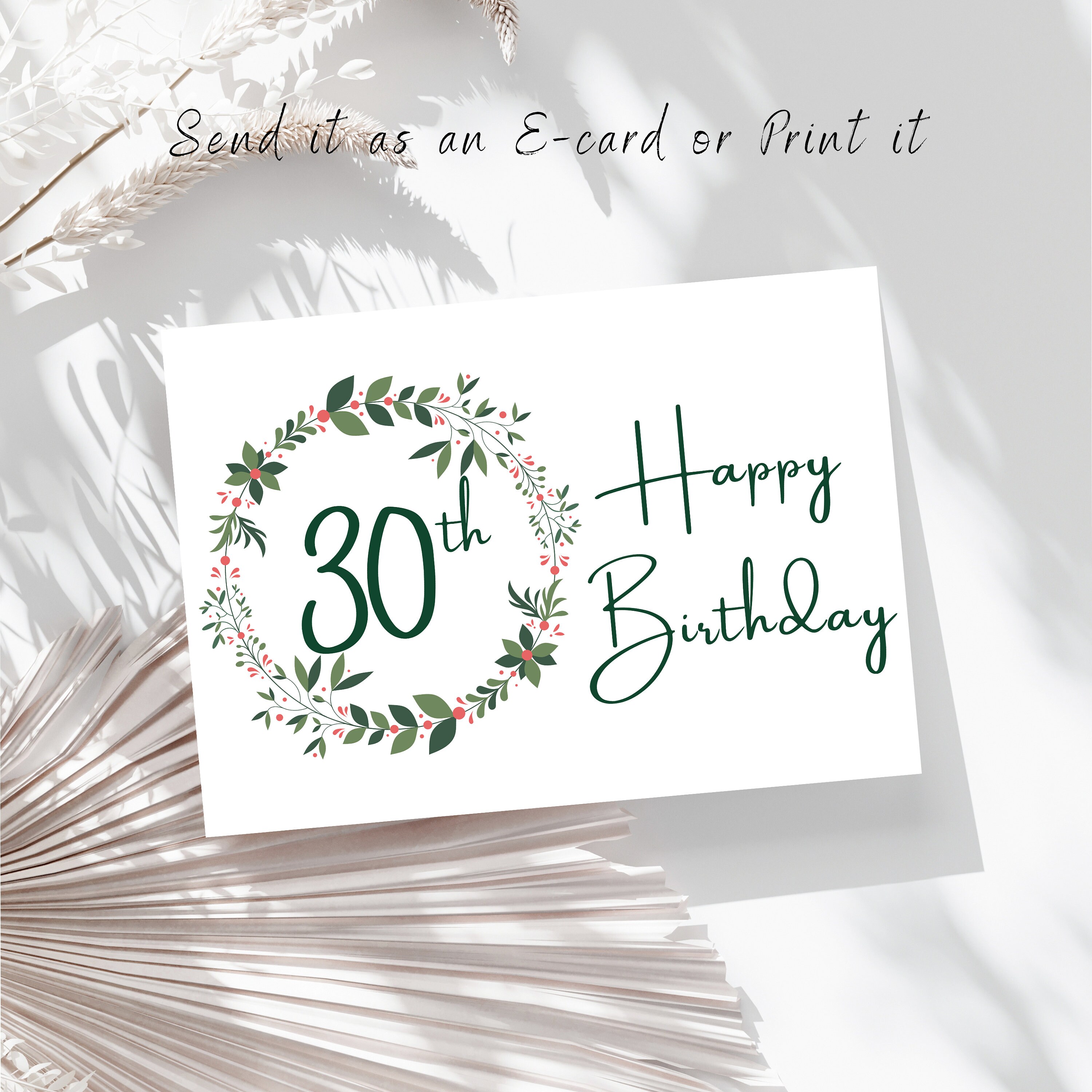 Happy 30th Birthday Card Printable Wildflower Birthday 5x7 Card Wife ...