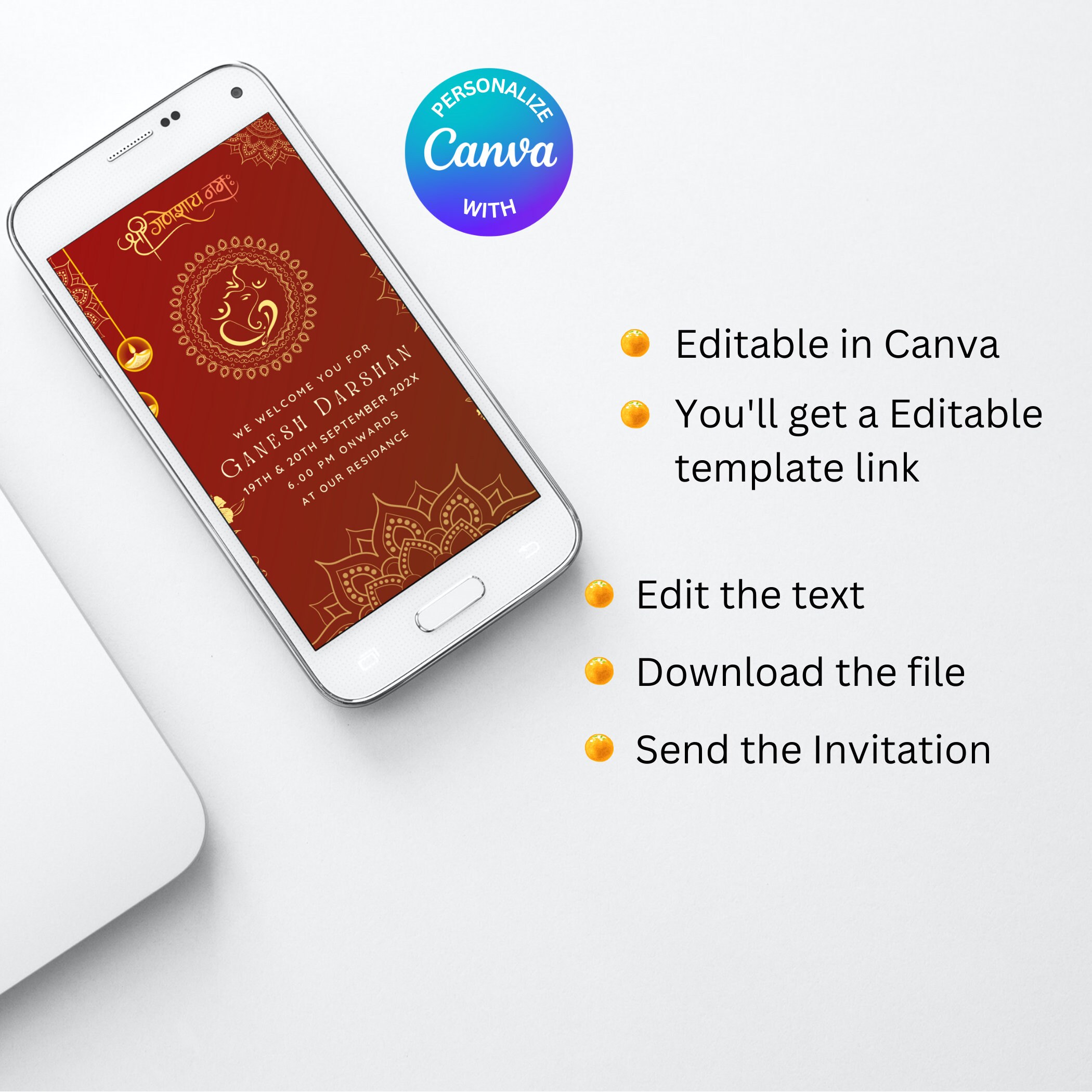 Printable Ganesh Darshan Invitation Card Template Canva Editable Ganesh ...