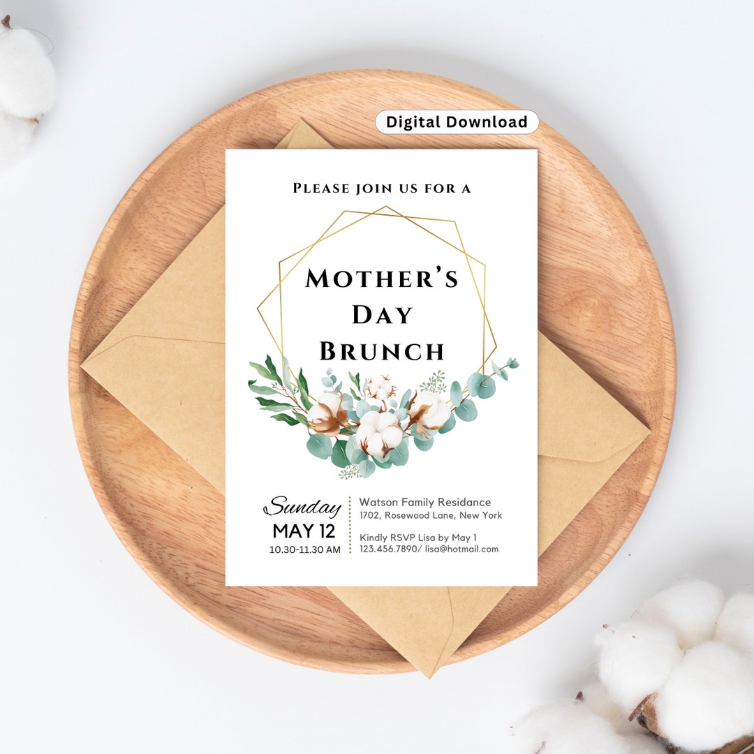 Mothers Day Brunch Invitation Template Eucalyptus Mothers Day ...