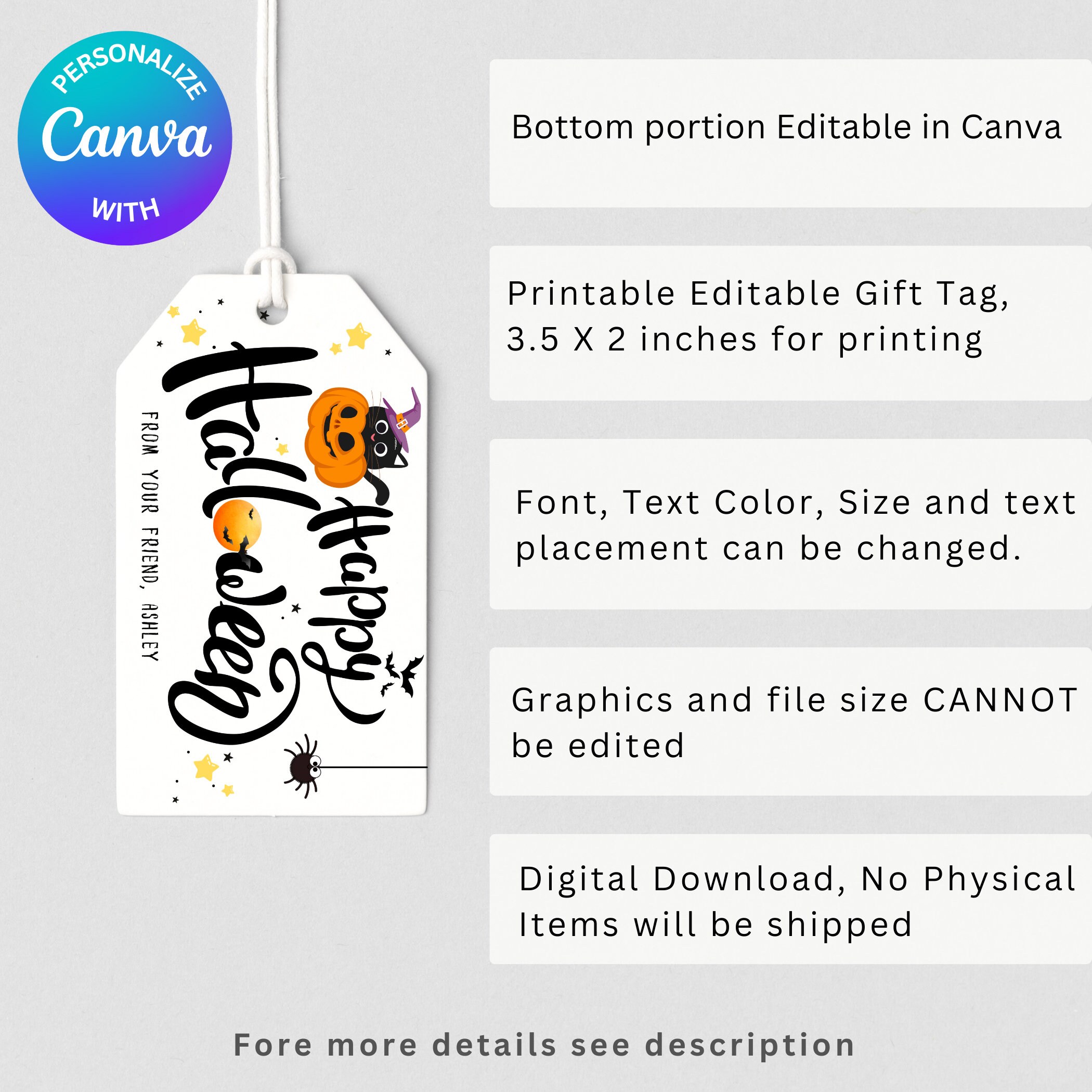 Printable Happy Halloween Gift Tag Canva Editable Halloween Treat Tag ...