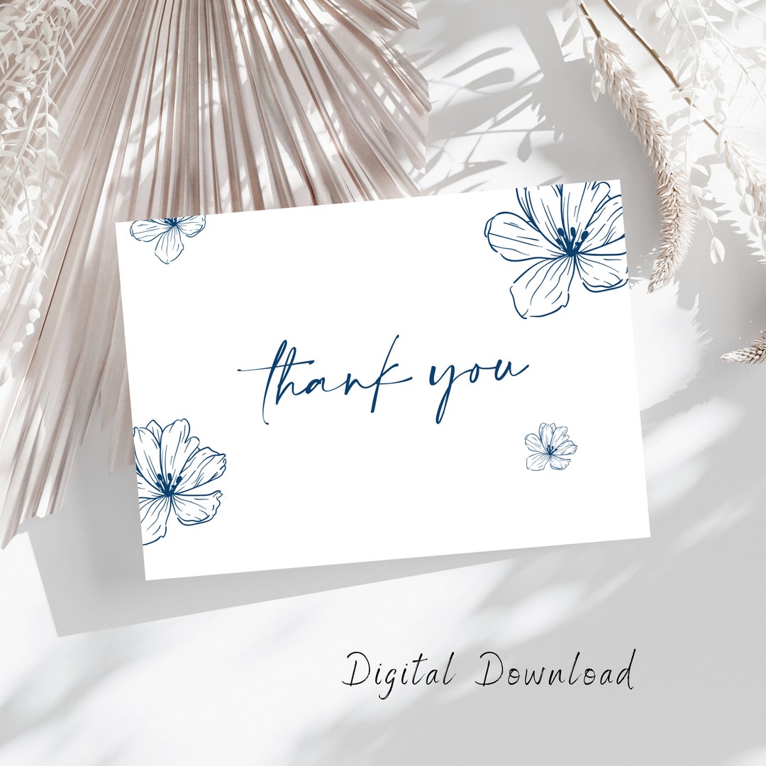Blue Floral Thank You Card Printable Thank You Note Wildflower Thank ...