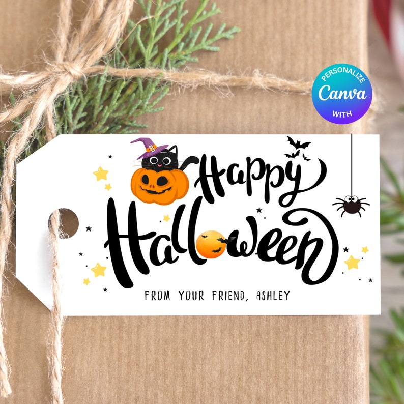 Printable Happy Halloween Gift Tag Canva Editable Halloween Treat Tag ...