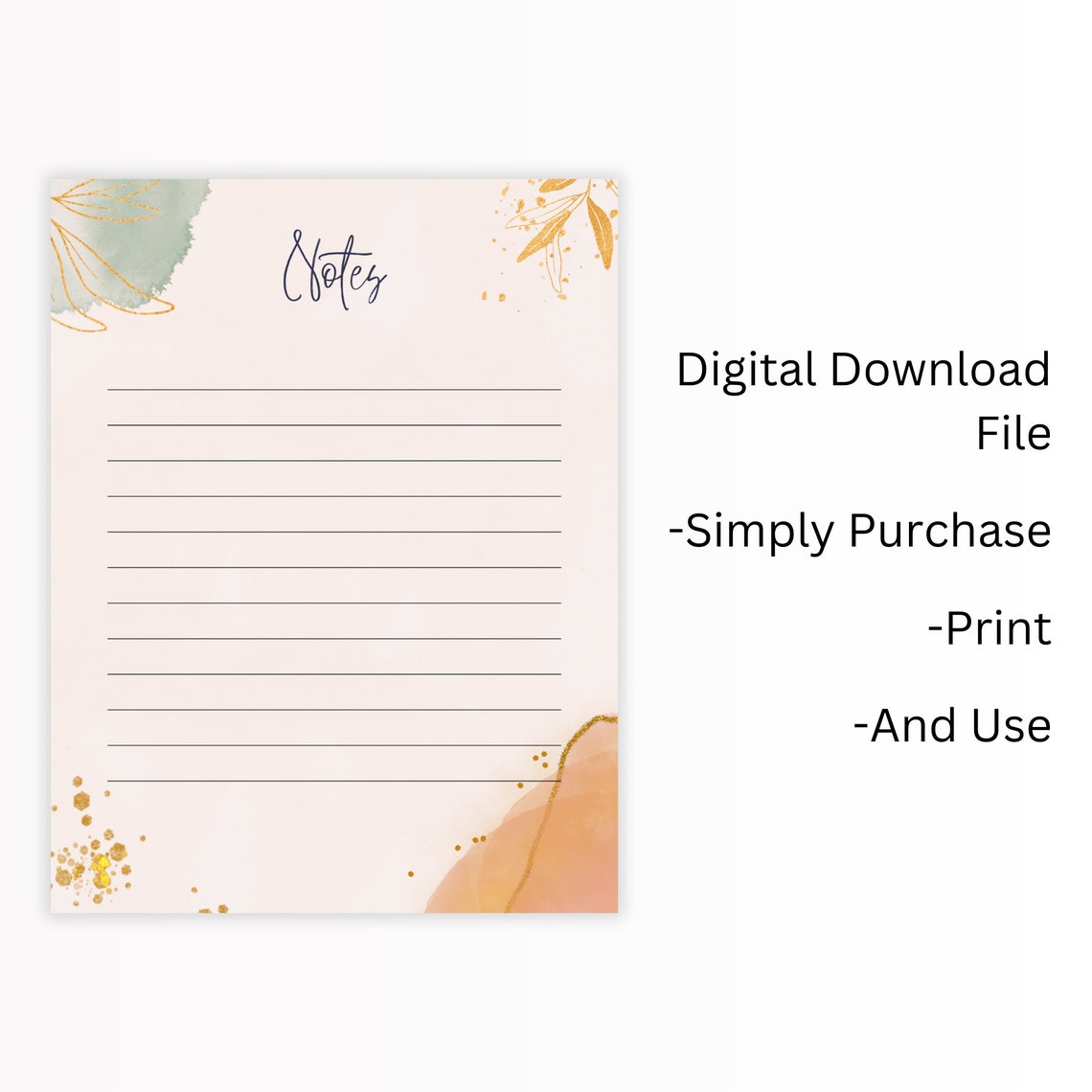 Bohemian Style Lined Notes Printable, Leaf Design, Printable Planner ...