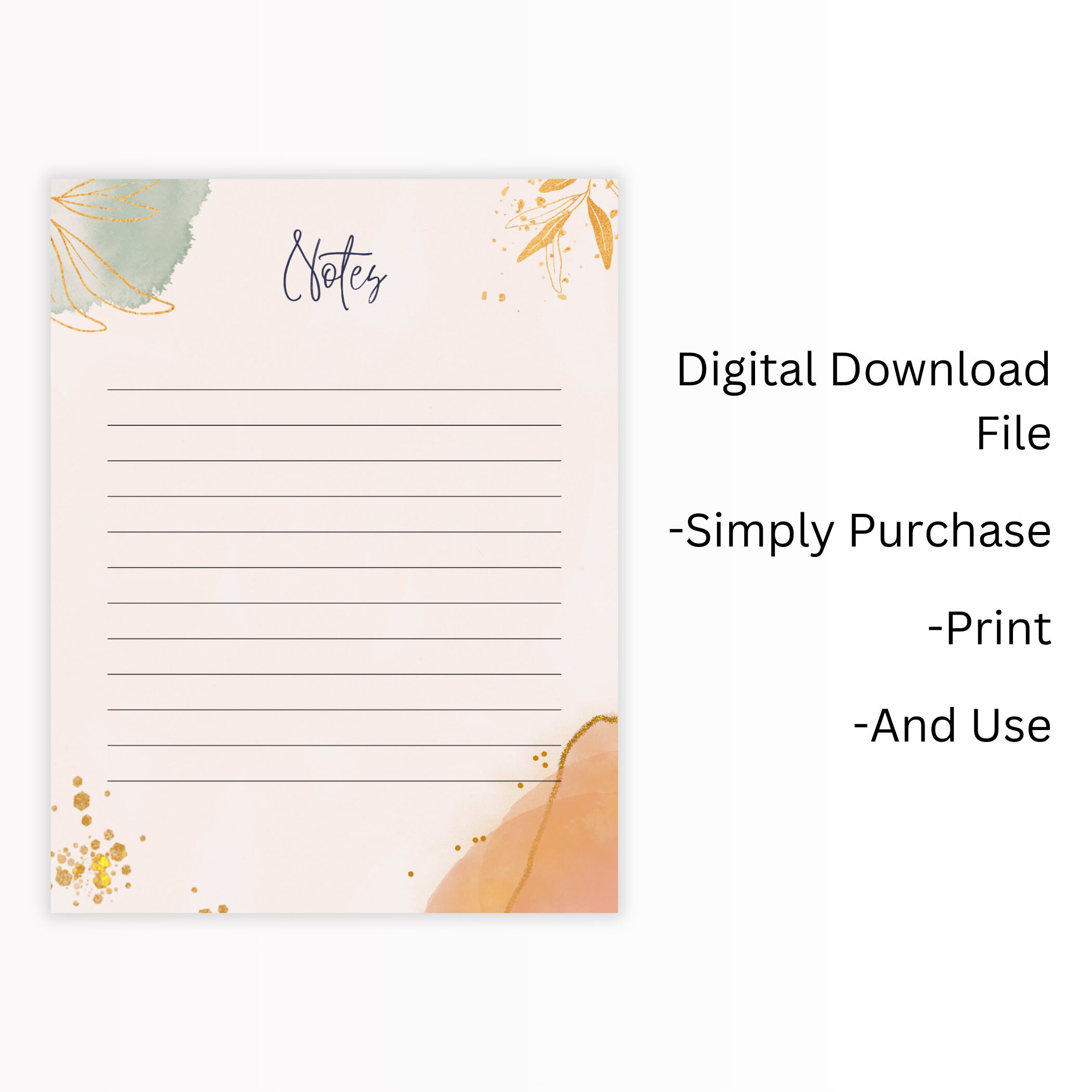 Bohemian Style Lined Notes Printable, Leaf Design, Printable Planner ...