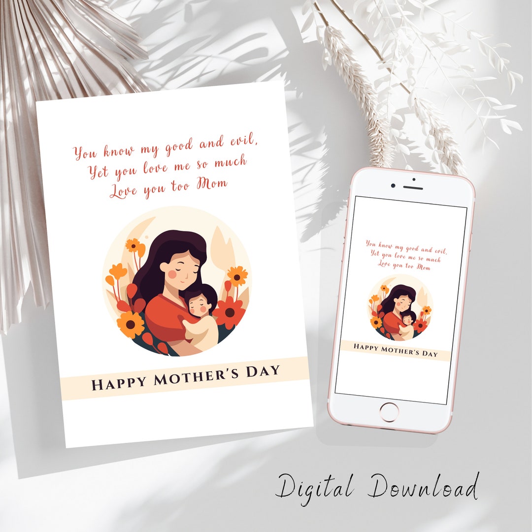 Mothers Day Card Printable Mothers Day Postcard I Love You Mom Card ...