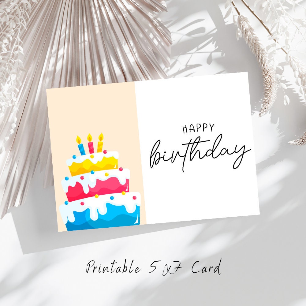 Happy Birthday Card Printable, Birthday Cake Card, Unique Birthday ...