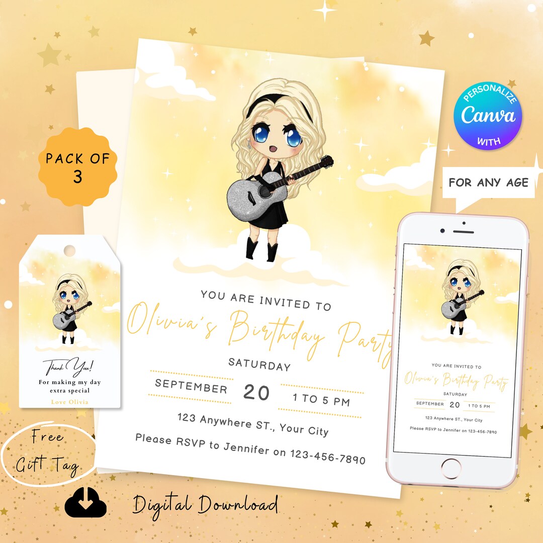 Taylor Swift Birthday Invitation Template, Digital Party Invite for Any ...