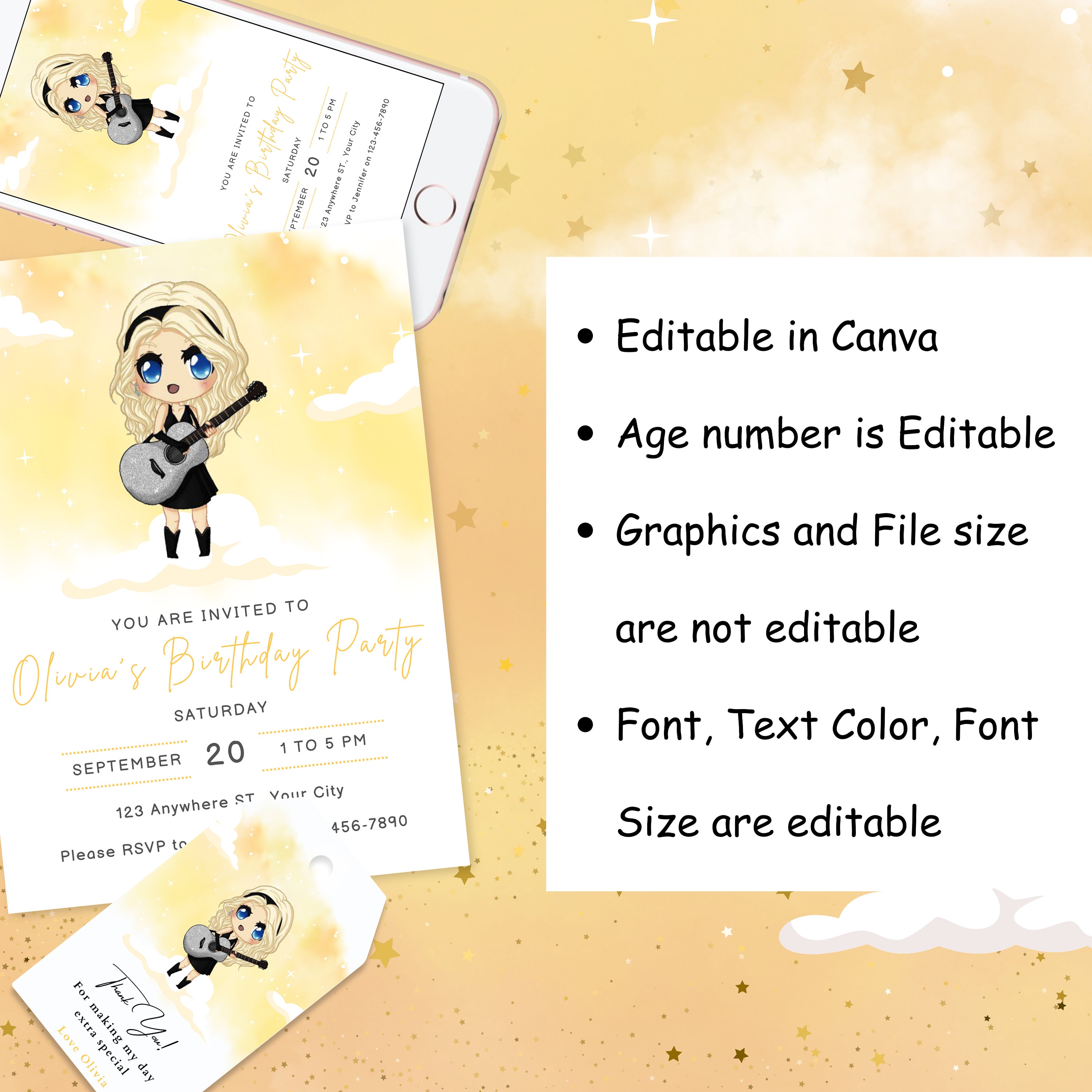 Taylor Swift Birthday Invitation Template, Digital Party Invite for Any ...