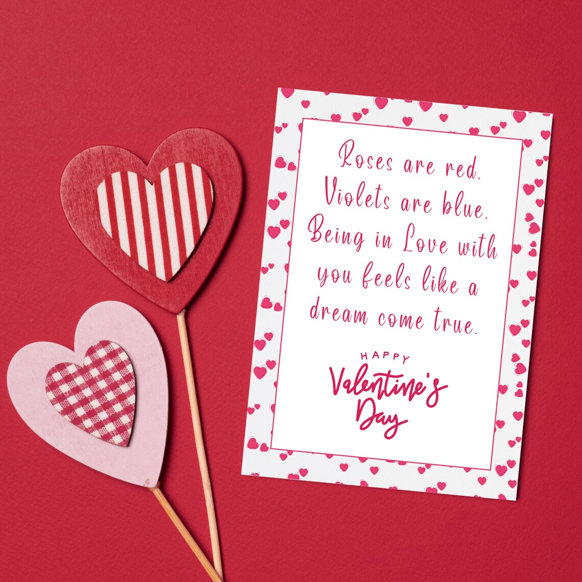 Happy Valentine Printable Card With Red Hearts, Card With Heart ...