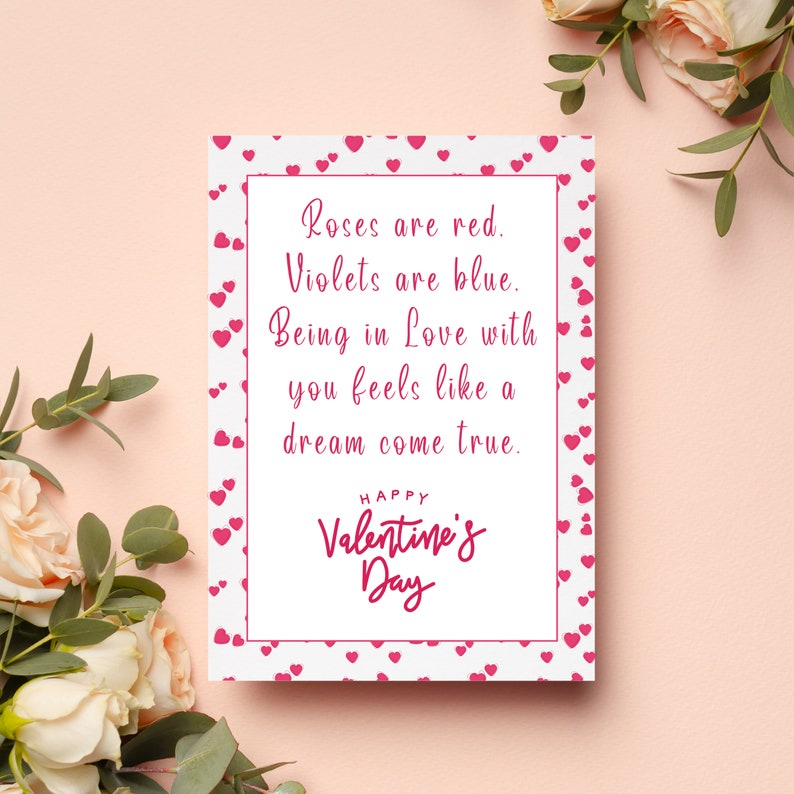 Happy Valentine Printable Card With Red Hearts, Card With Heart ...