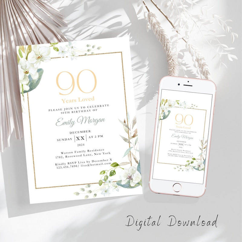90th Birthday Invitations - Etsy