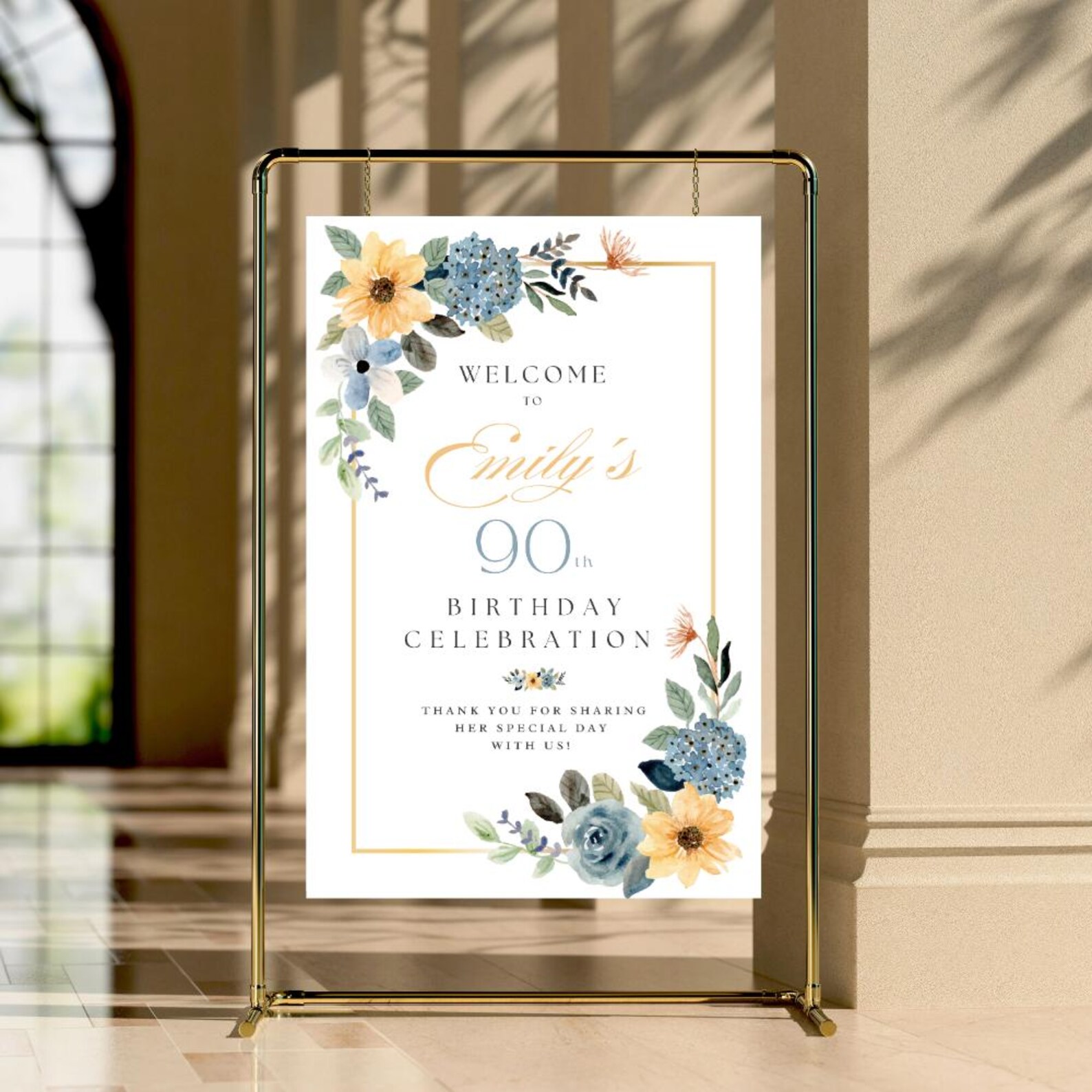 90th Birthday Welcome Sign, Editable Template, Instant Download, Edit ...