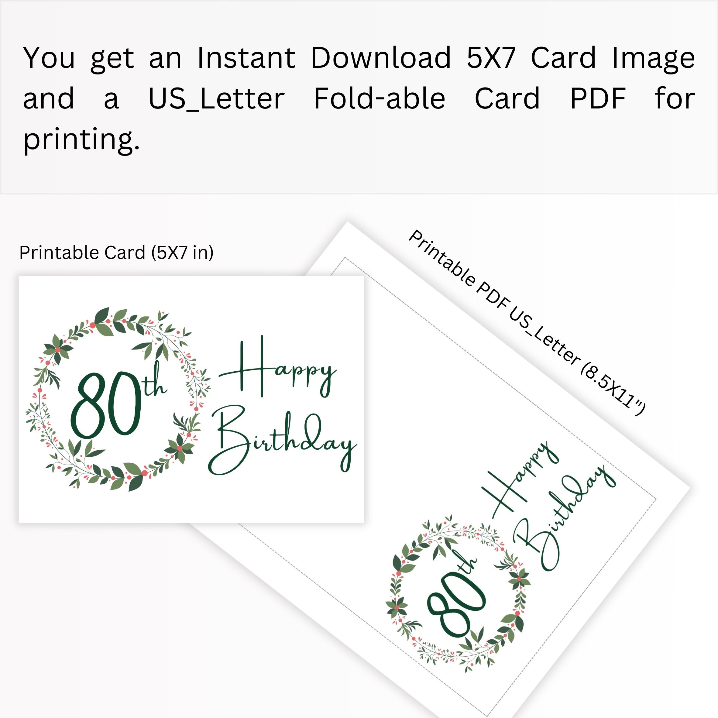 80th Birthday Card Printable Beautiful Wreath 80th Birthday - Etsy