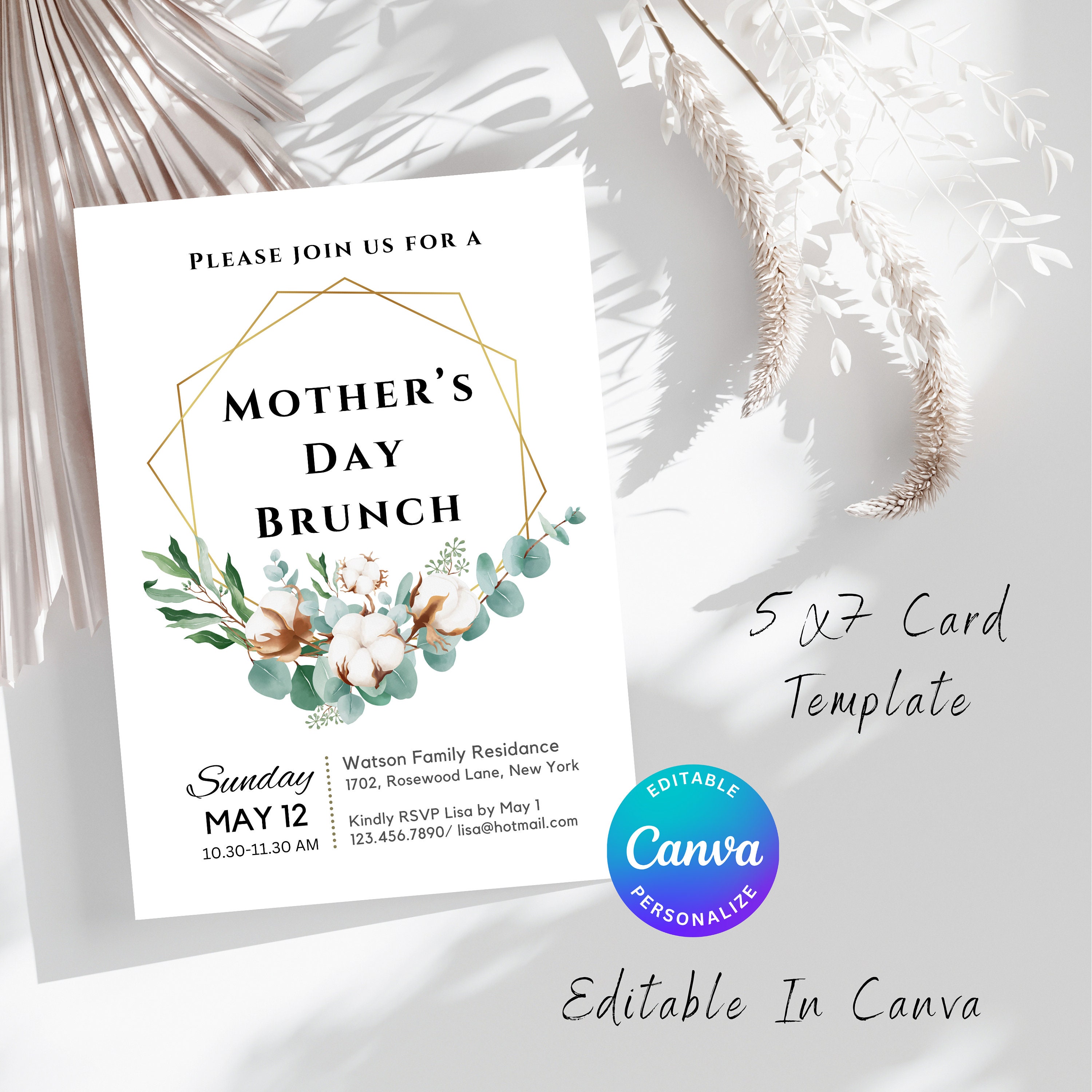 Mothers Day Brunch Invitation Template Eucalyptus Mothers Day ...