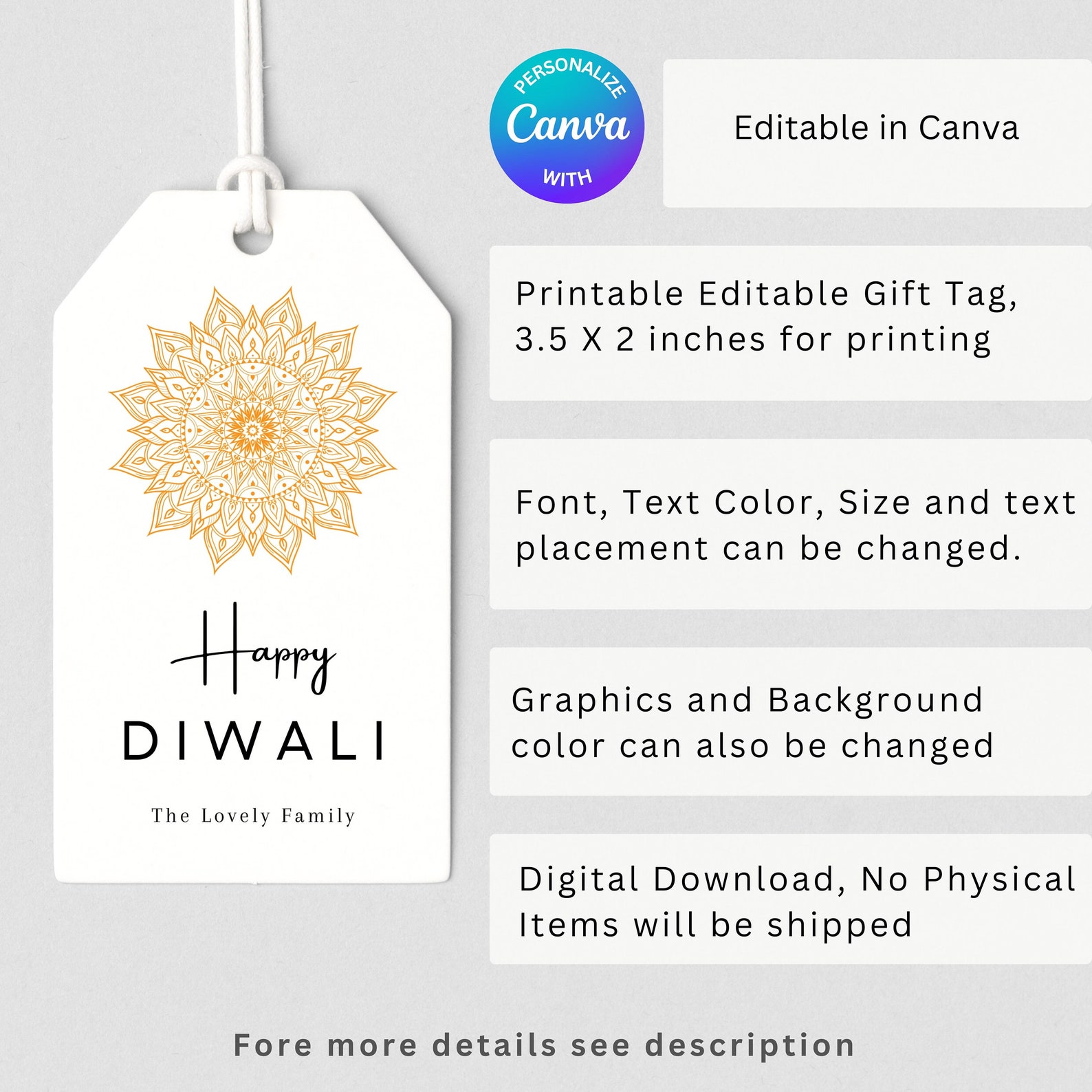 Happy Diwali Gift Tag Printable Diwali Tag Editable Deepawali Gift Tag ...