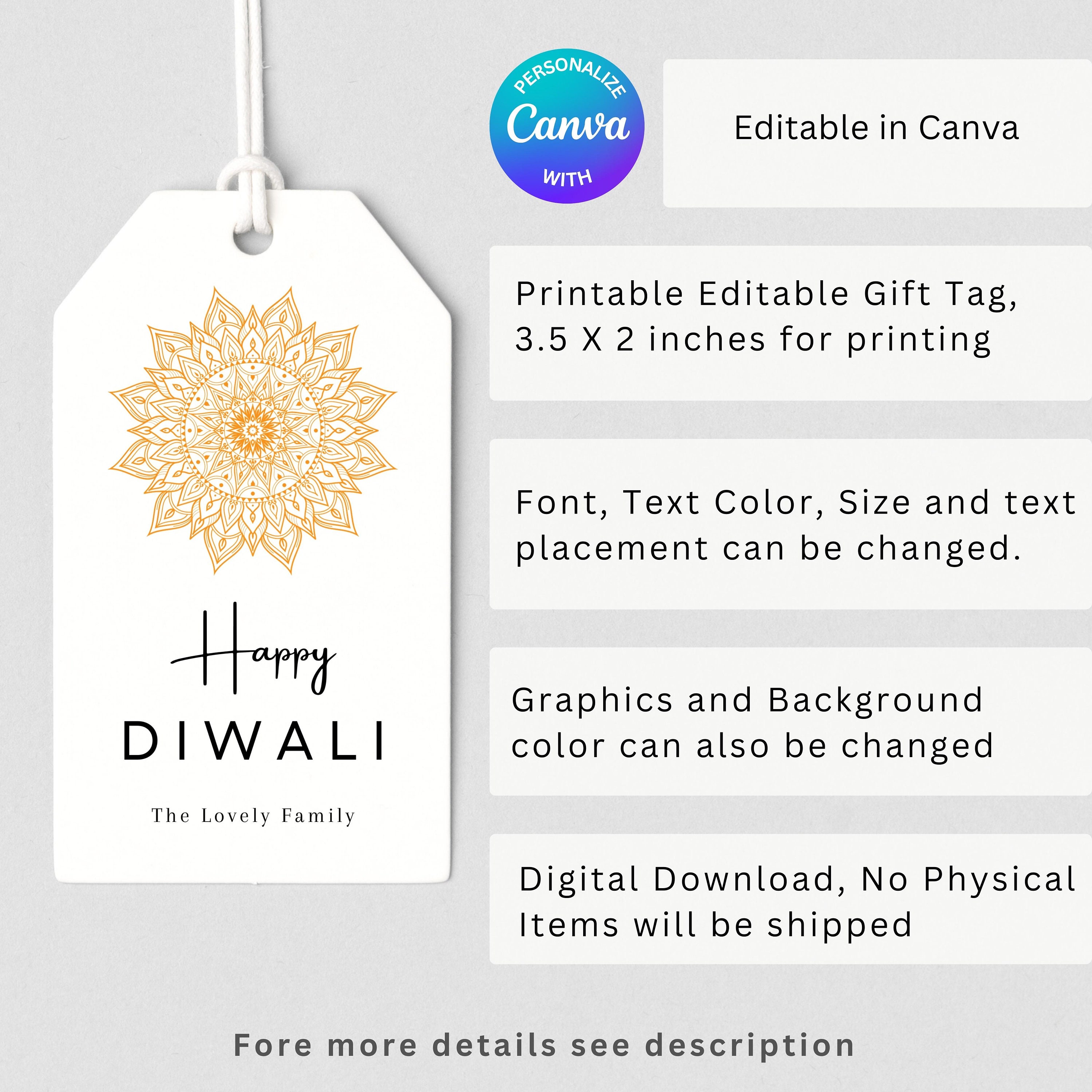 Happy Diwali Gift Tag Printable Diwali Tag Editable Deepawali Gift Tag ...