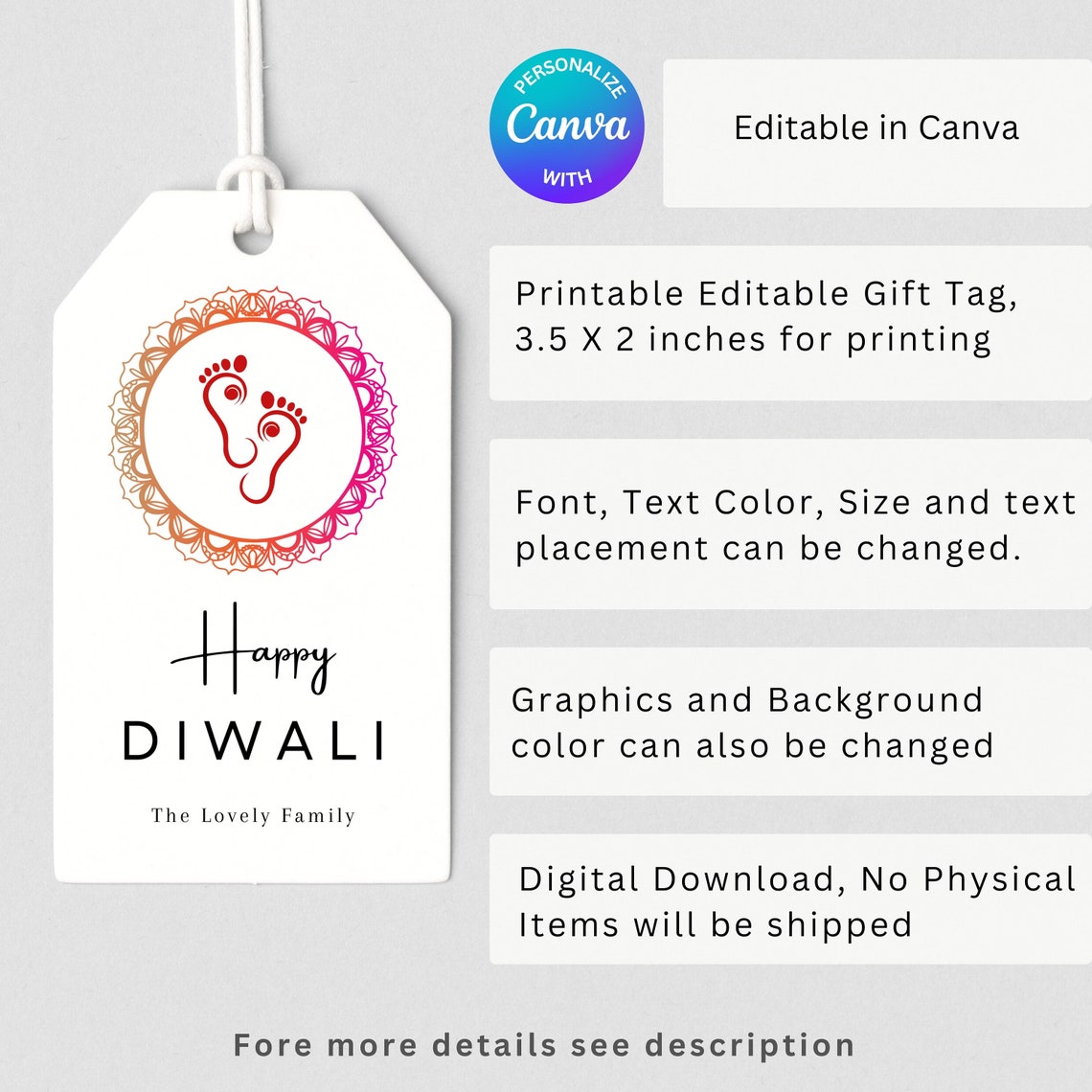 Happy Diwali Gift Tag Printable Diwali Tag Editable Deepawali Gift Tag ...