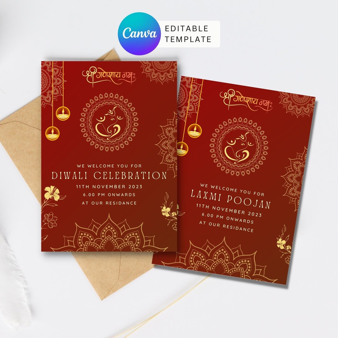 Editable Diwali Invitation Card Template Printable Diwali Invite Laxmi ...