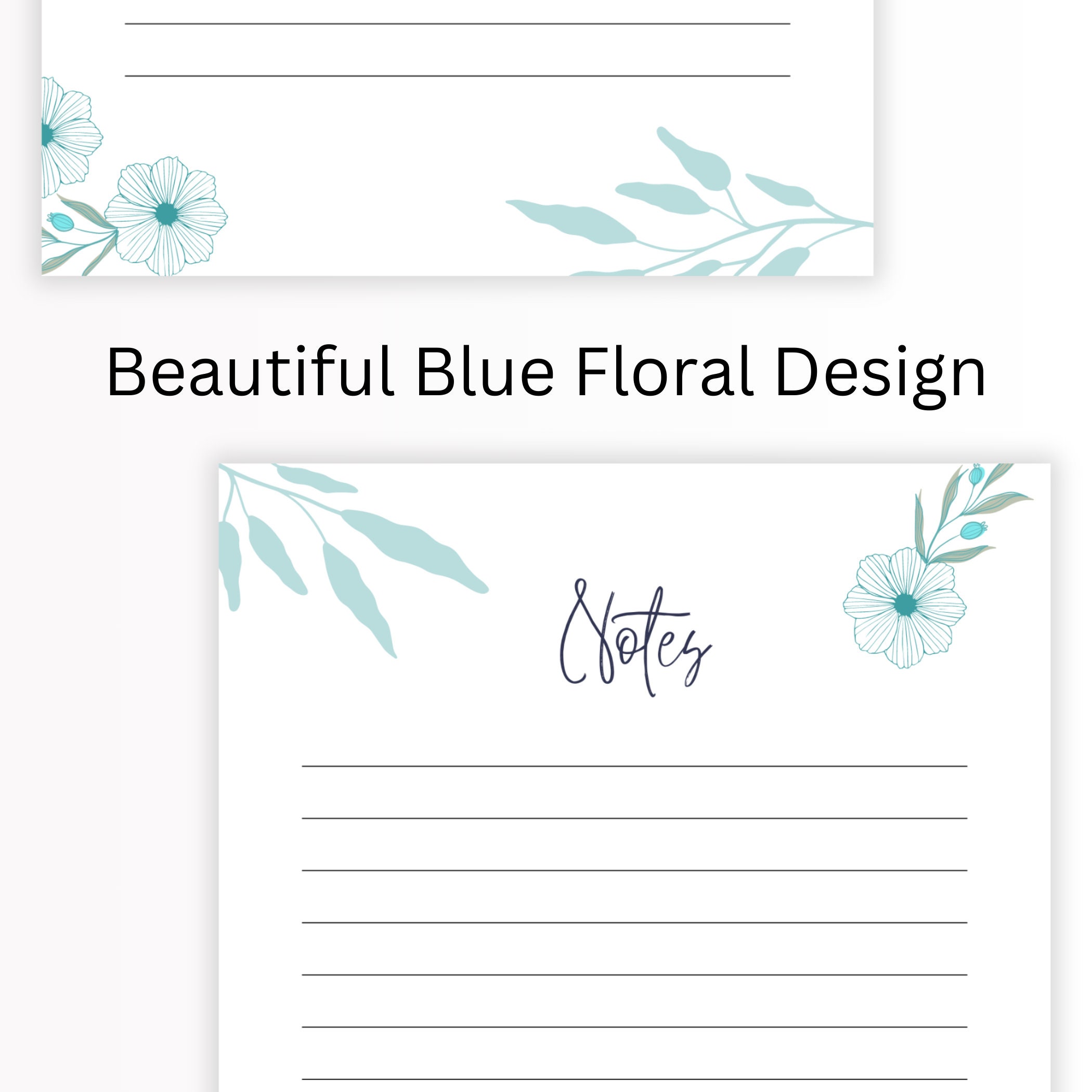 Note Taking Template Printable Blue Floral Notes Page Printable Lined ...