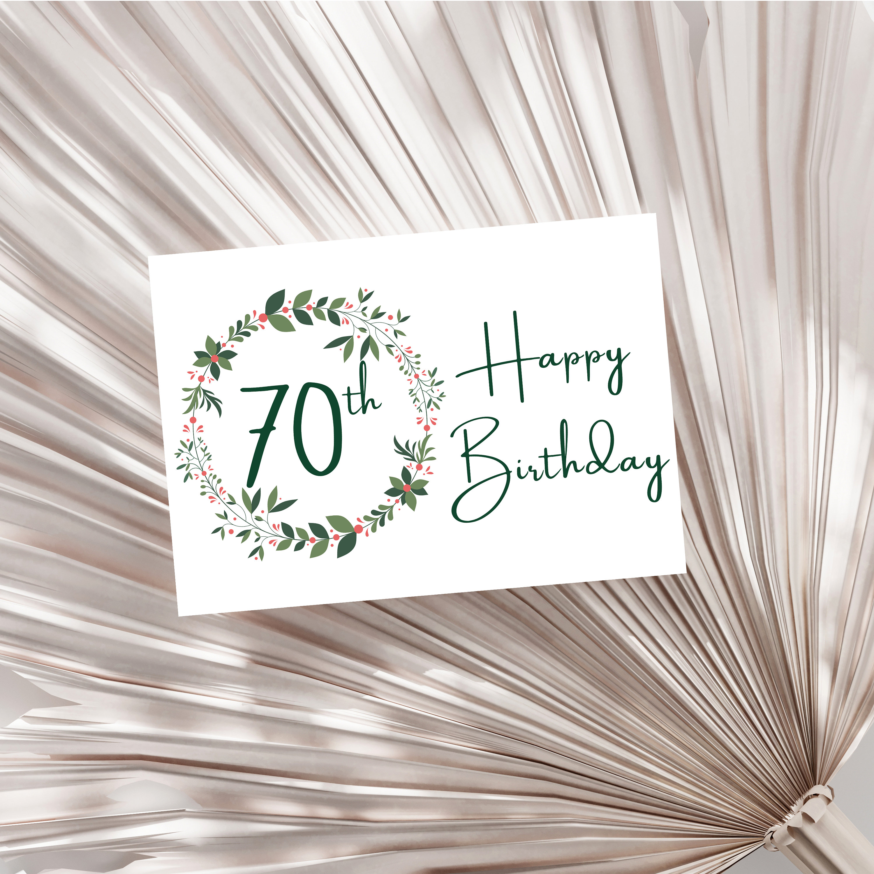 70th Birthday Card Printable Beautiful Wreath 70th Birthday Card Woman ...