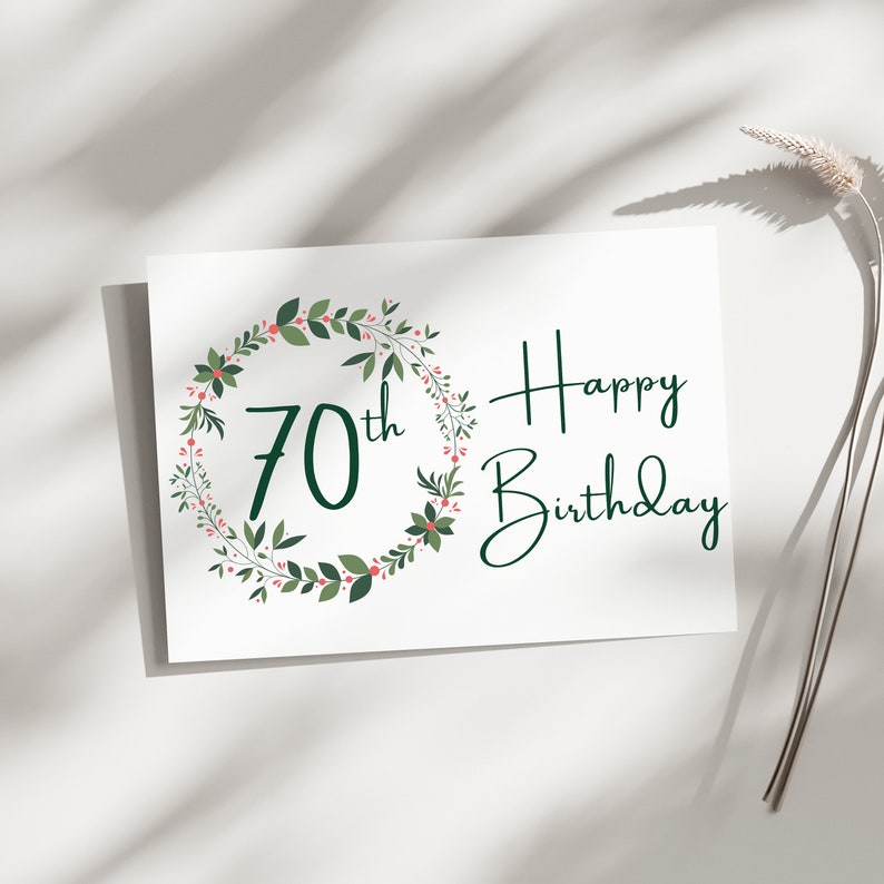 70th Birthday Card Printable Beautiful Wreath 70th Birthday Card Woman ...