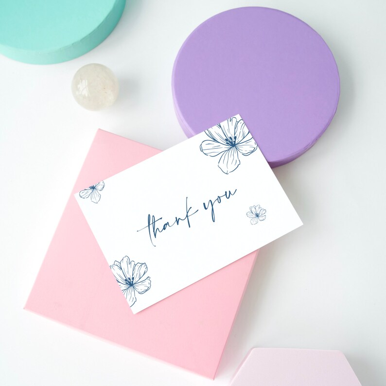 Blue Floral Thank You Card Printable Thank You Note Wildflower Thank ...