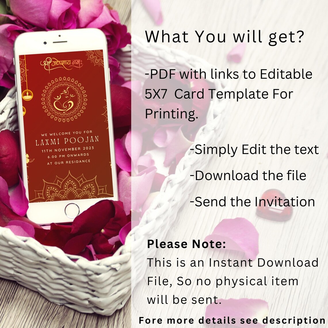 Editable Diwali Invitation Card Template Printable Diwali Invite Laxmi ...