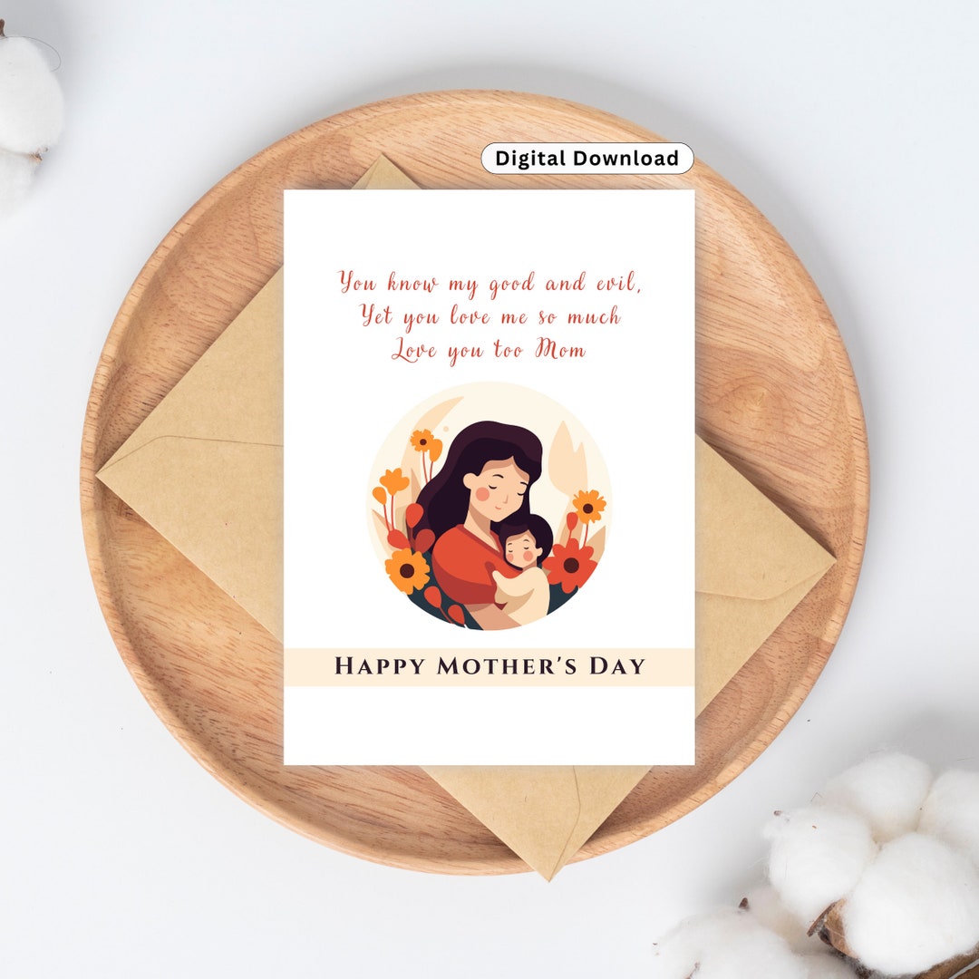 Mothers Day Card Printable Mothers Day Postcard I Love You Mom Card ...
