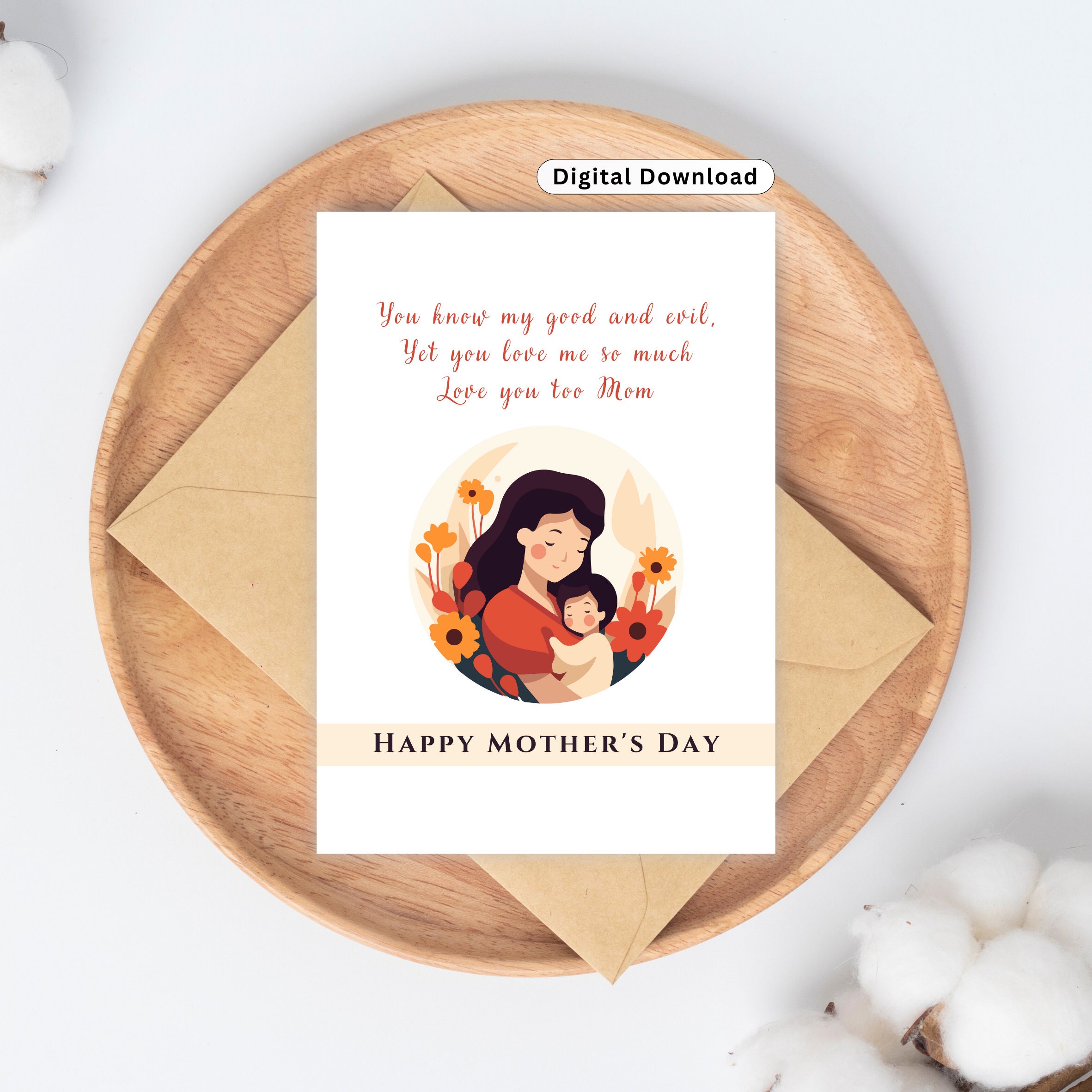Mothers Day Card Printable Mothers Day Postcard I Love You Mom Card ...