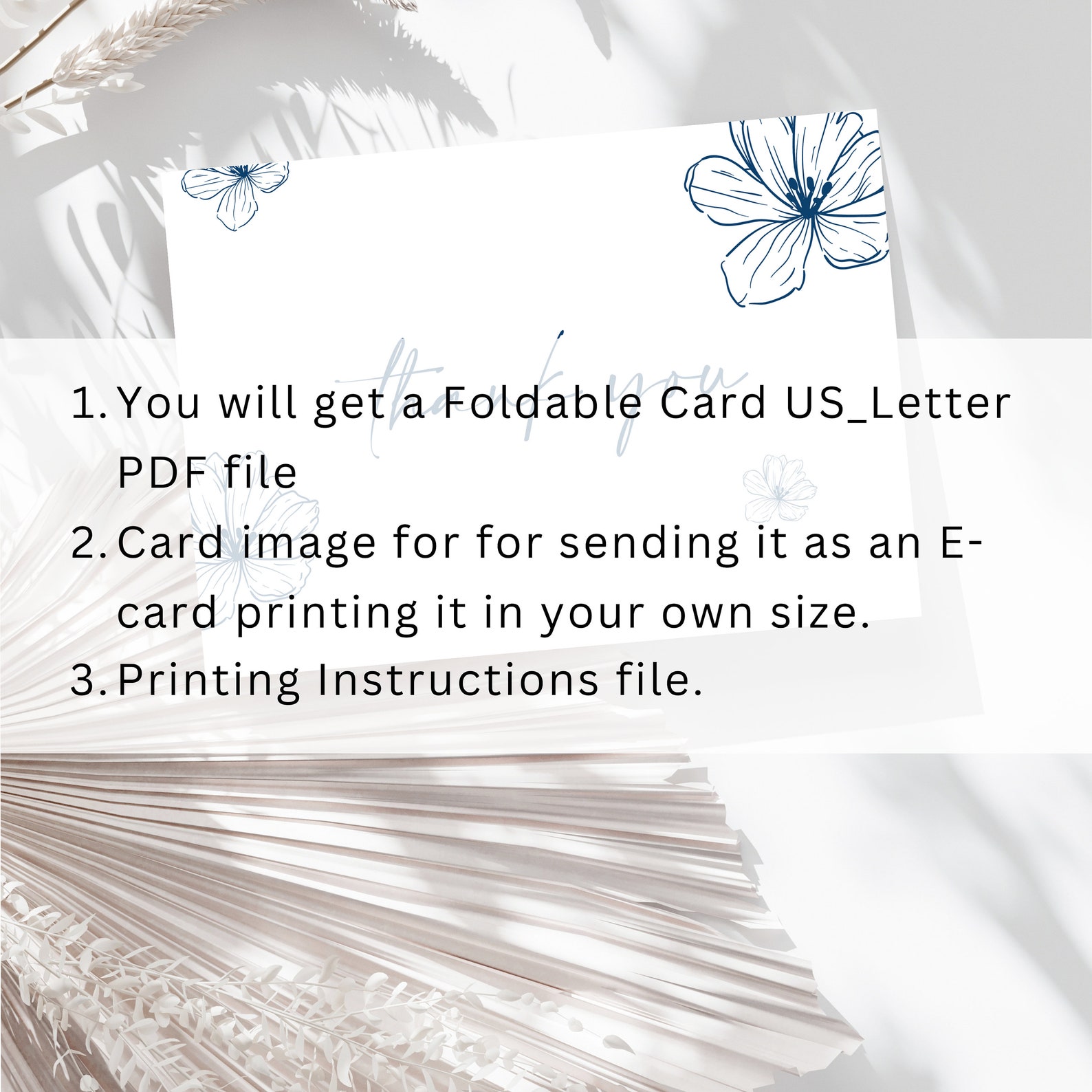 Blue Floral Thank You Card Printable Thank You Note Wildflower Thank ...