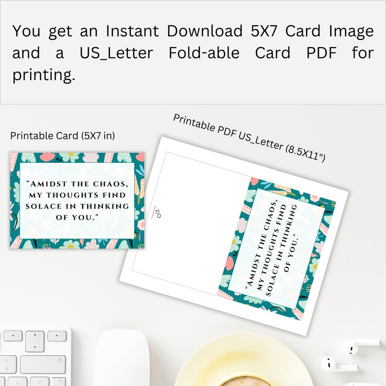 Thinking of You Card, Sympathy Card Printable Quote Card, Long Distance ...