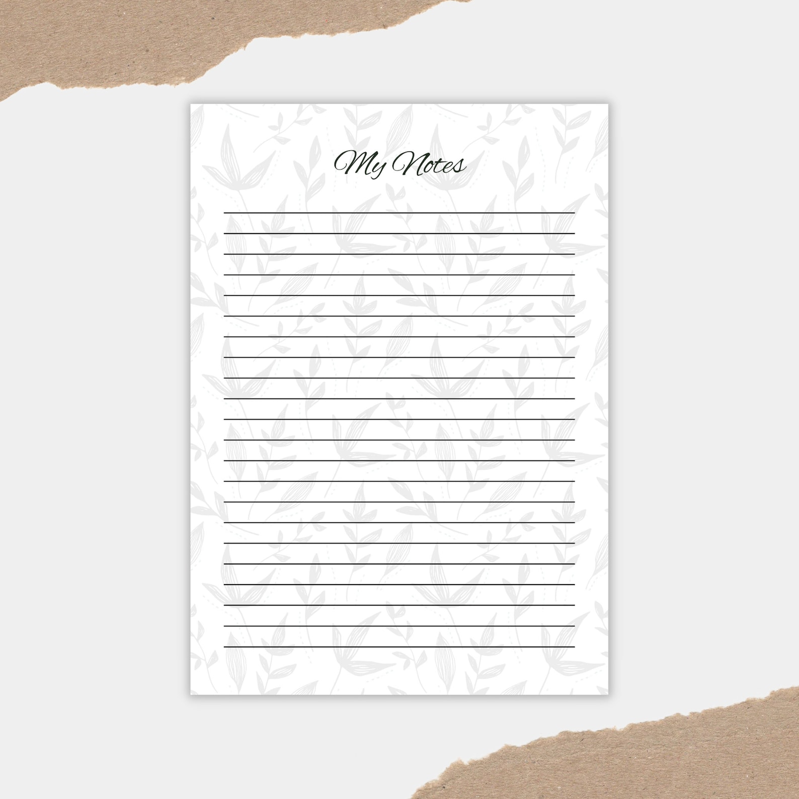 Note Taking Template Printable Modern Leaves Pattern Notes Page ...