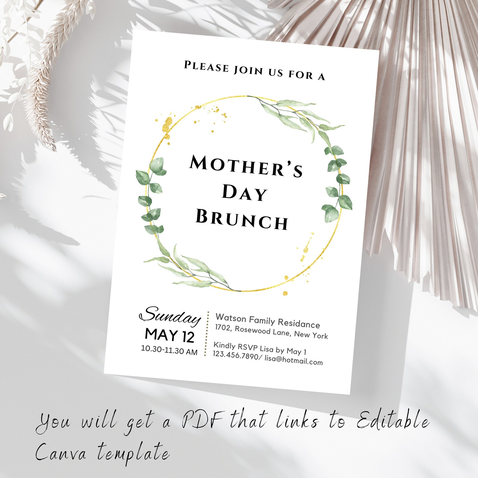 Mothers Day Brunch Invitation Template Eucalyptus Mothers Day ...