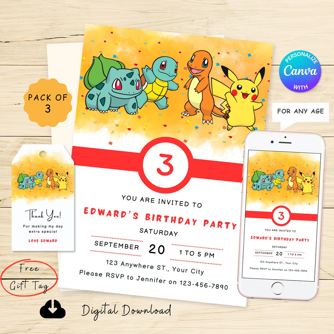 Pokemon Birthday Invitation Template, Digital Party Invite for Any Age ...