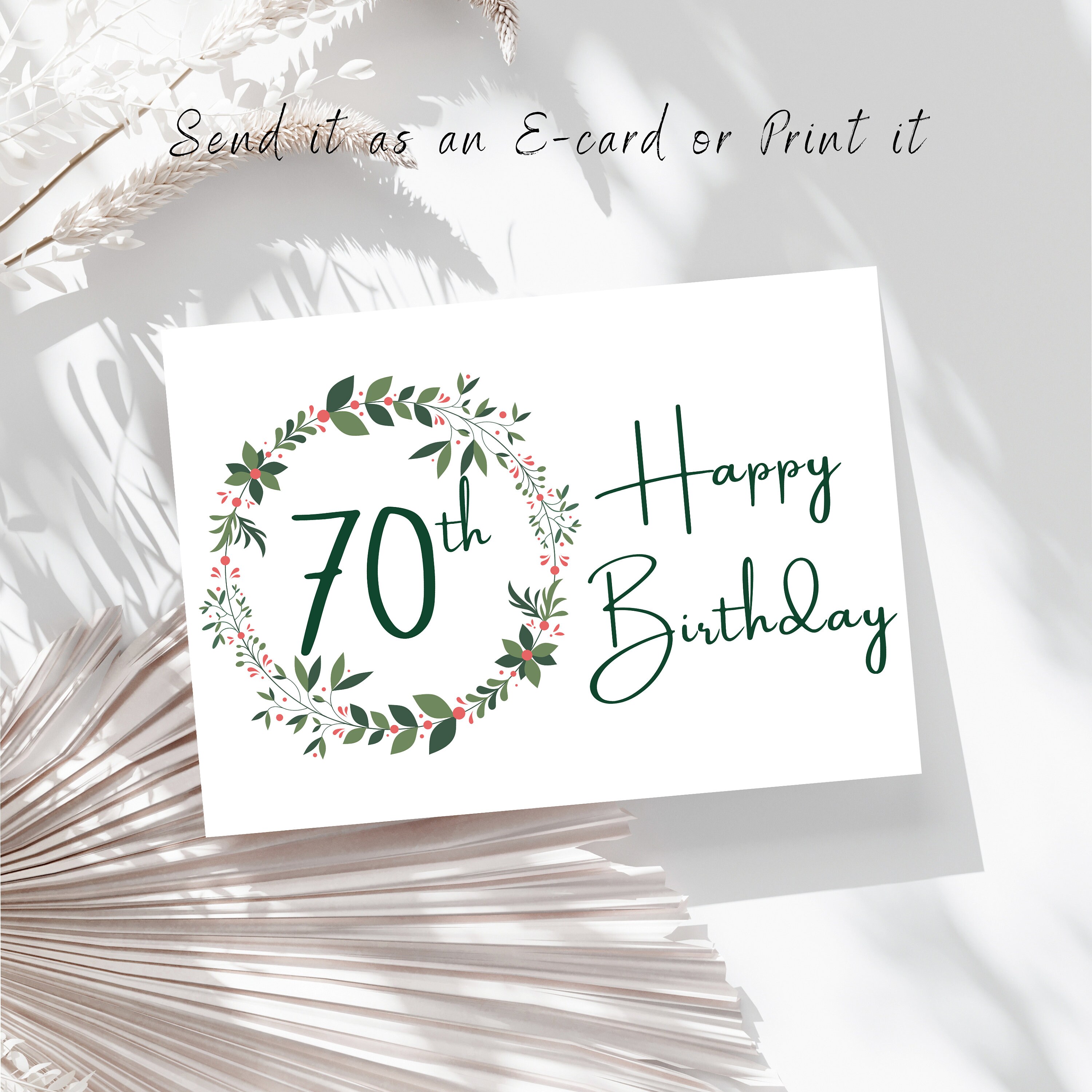 70th Birthday Card Printable Beautiful Wreath 70th Birthday Card Woman ...
