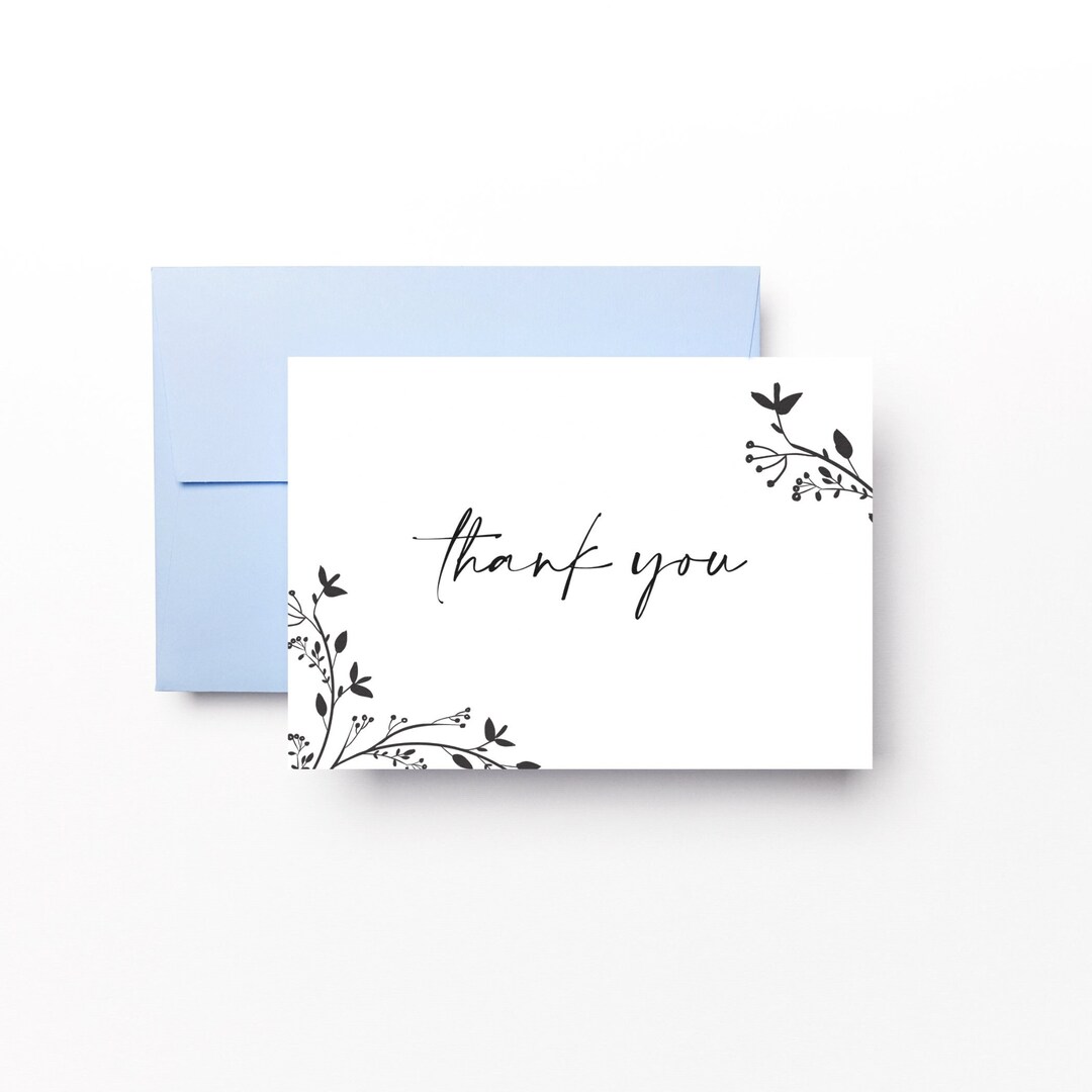 Black Floral Thank You Card Printable Thank You Note - Etsy