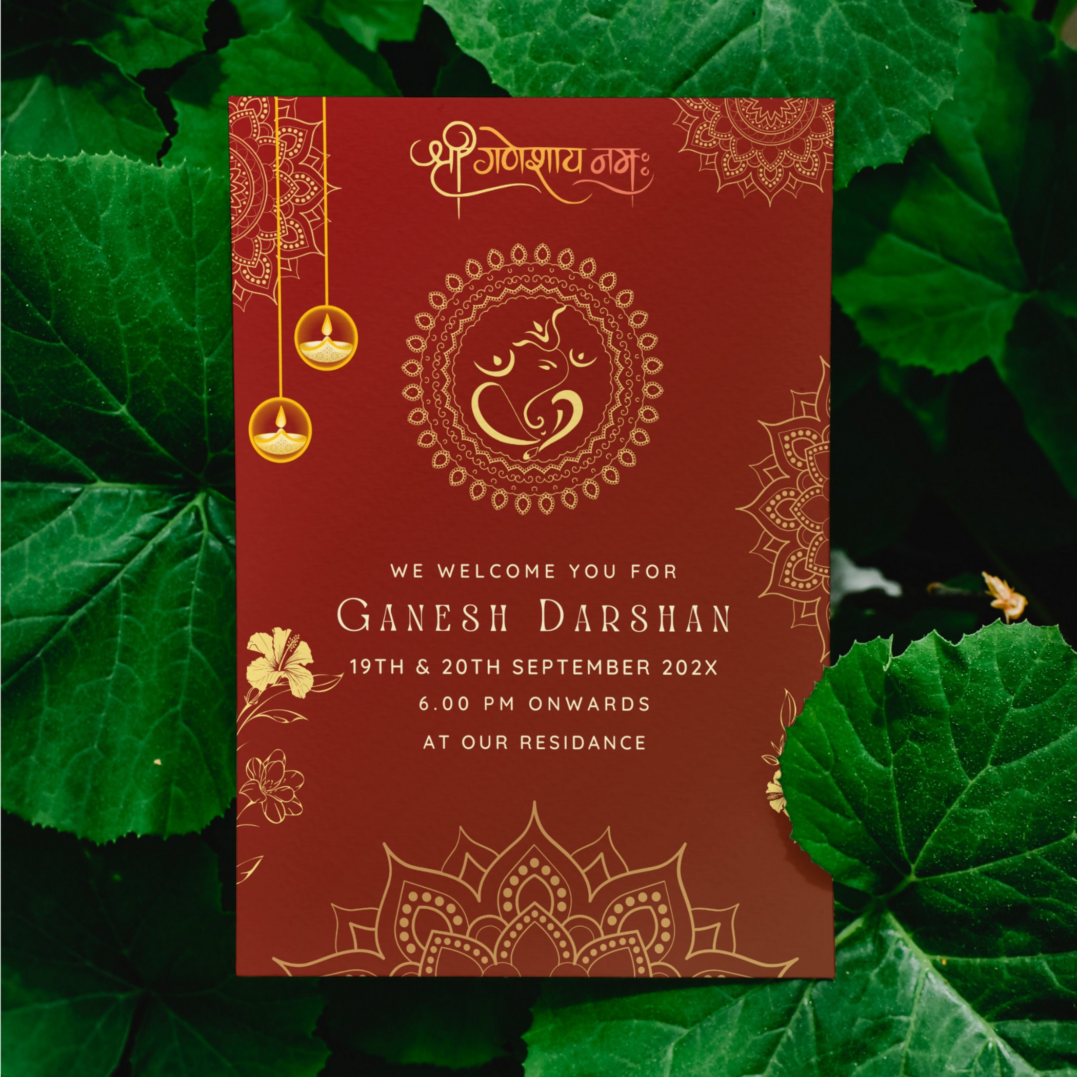 Printable Ganesh Darshan Invitation Card Template Canva Editable Ganesh ...