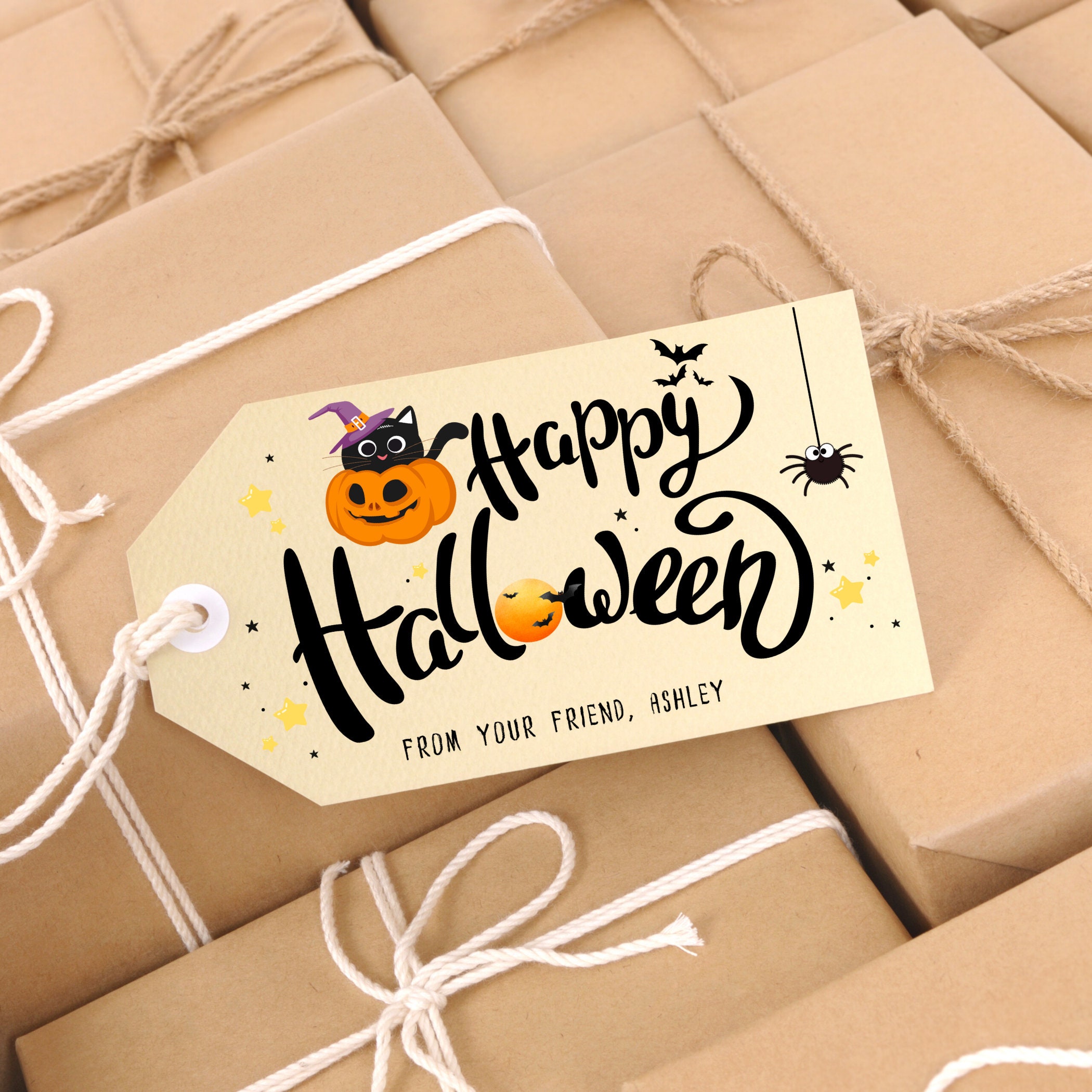Printable Happy Halloween Gift Tag Canva Editable Halloween Treat Tag ...