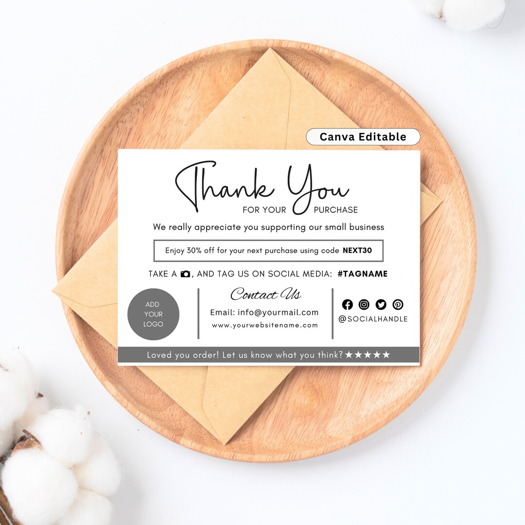 Order Thank You Card Editable Business Thank You Card Template Logo ...