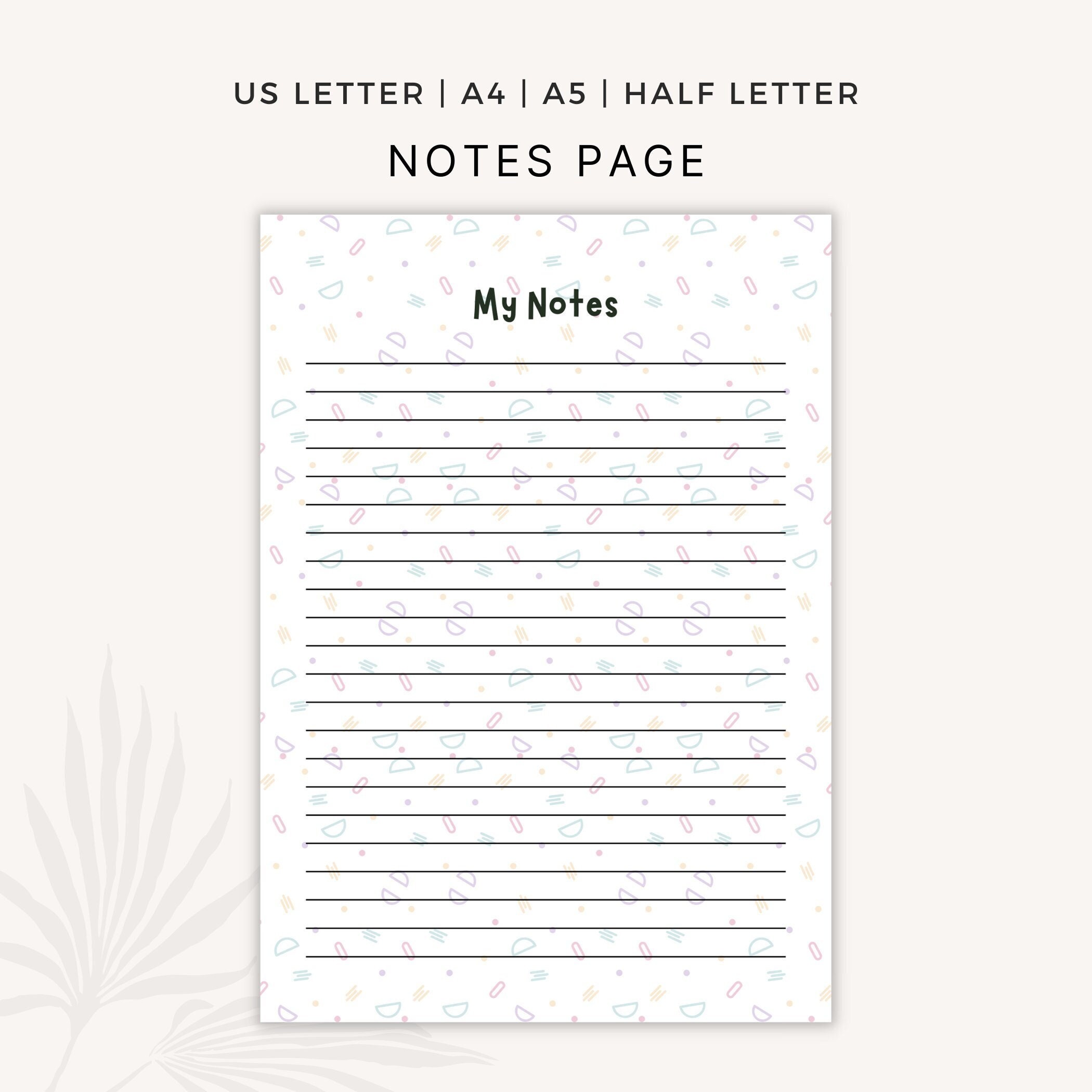 Note Taking Template Printable Fun Shape Pattern Notes Page - Etsy