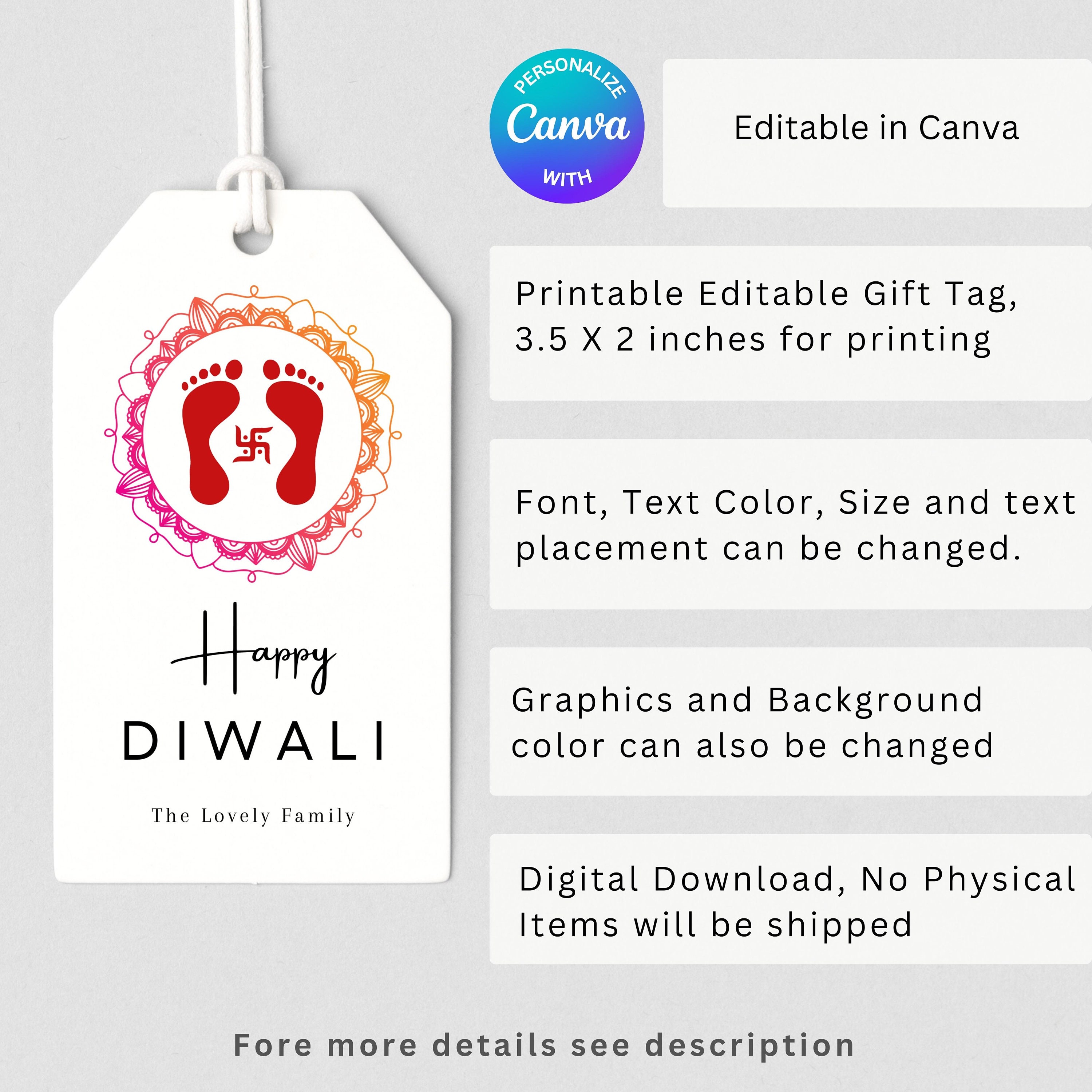 Happy Diwali Gift Tag Printable Diwali Tag Editable Deepawali Gift Tag ...