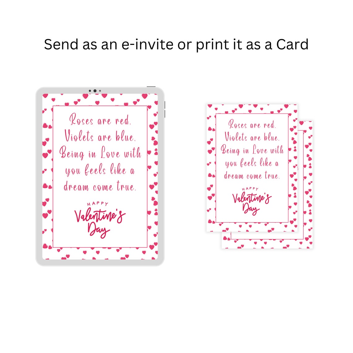 Happy Valentine Printable Card With Red Hearts, Card With Heart ...