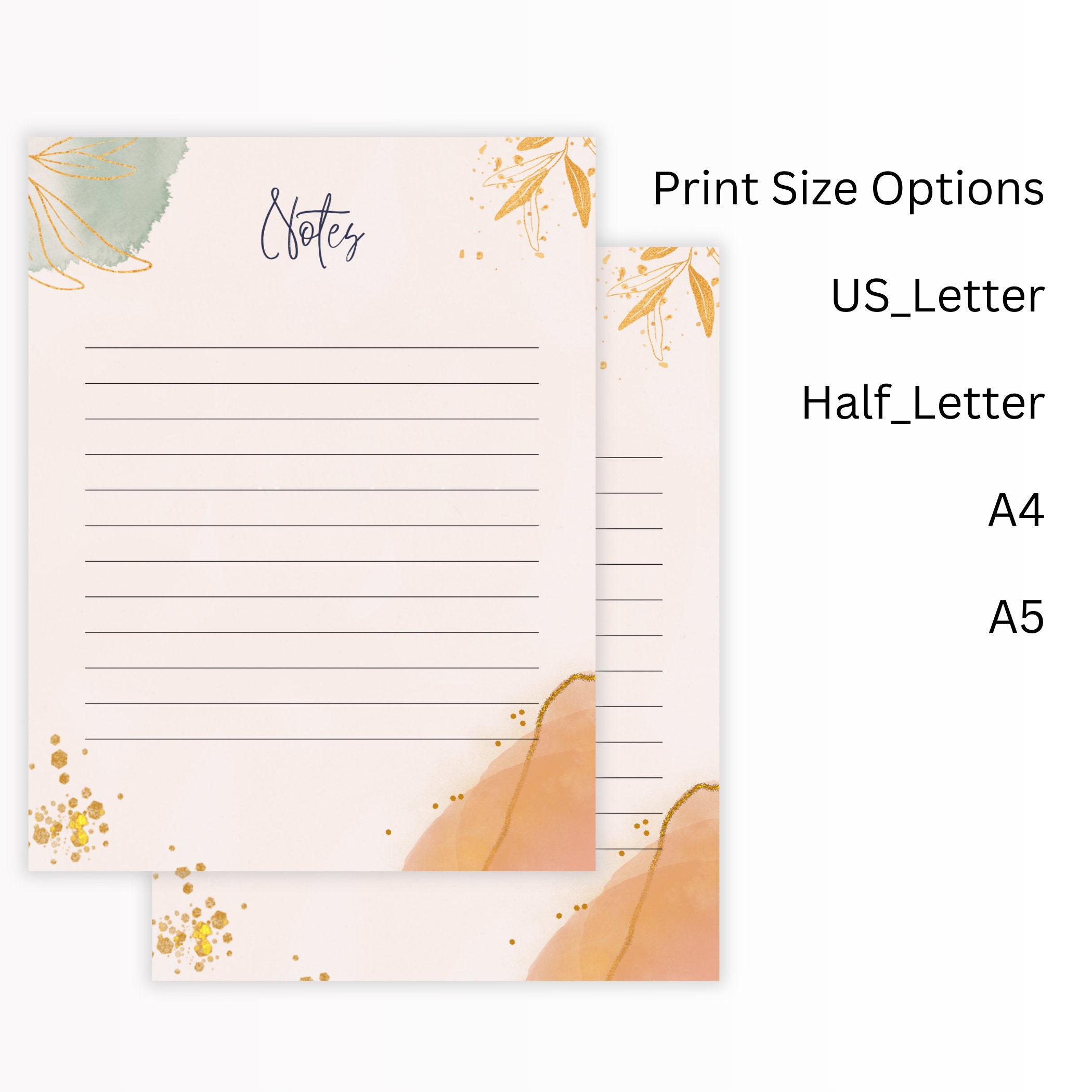 Bohemian Style Lined Notes Printable, Leaf Design, Printable Planner ...