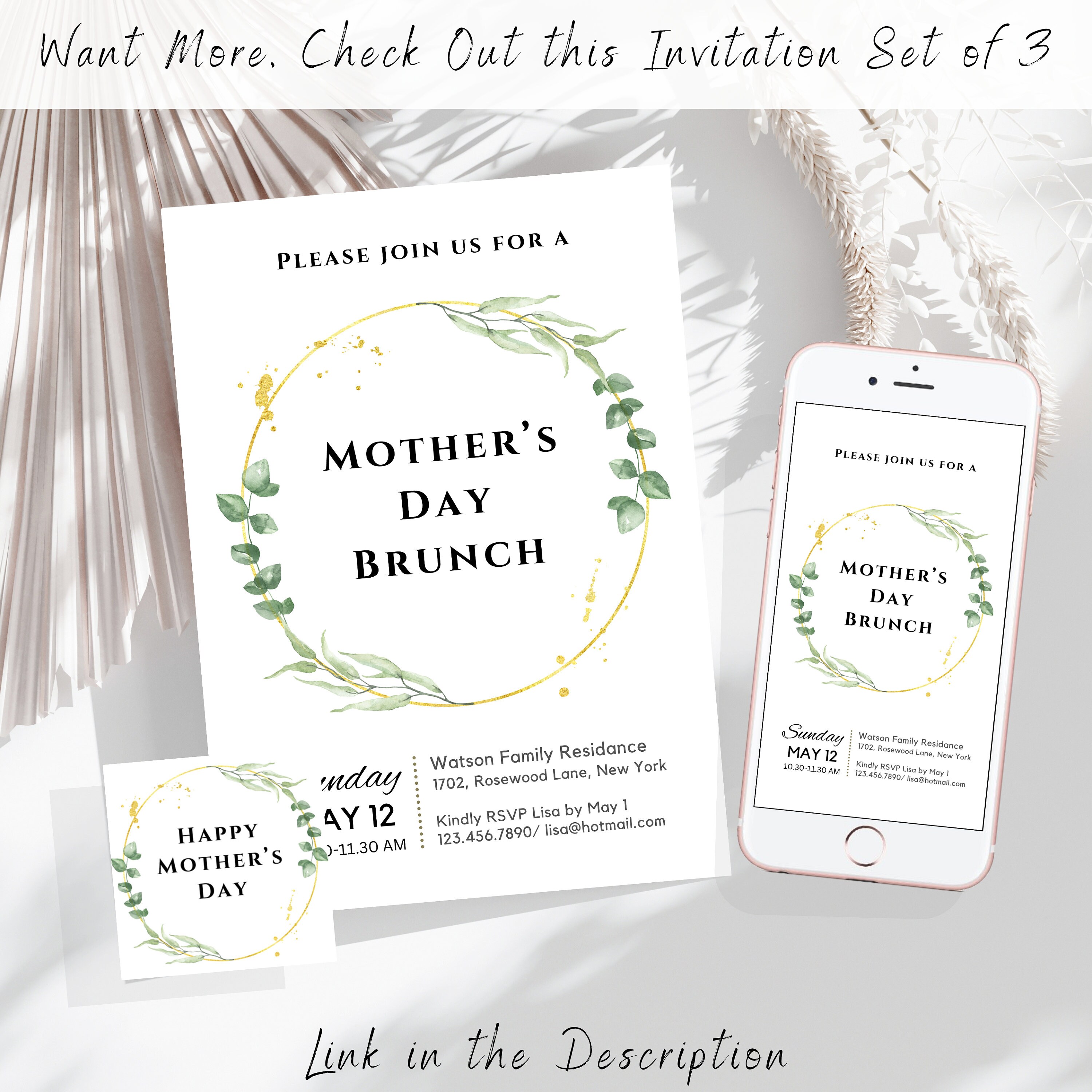 Mothers Day Brunch Invitation Template Eucalyptus Mothers Day ...