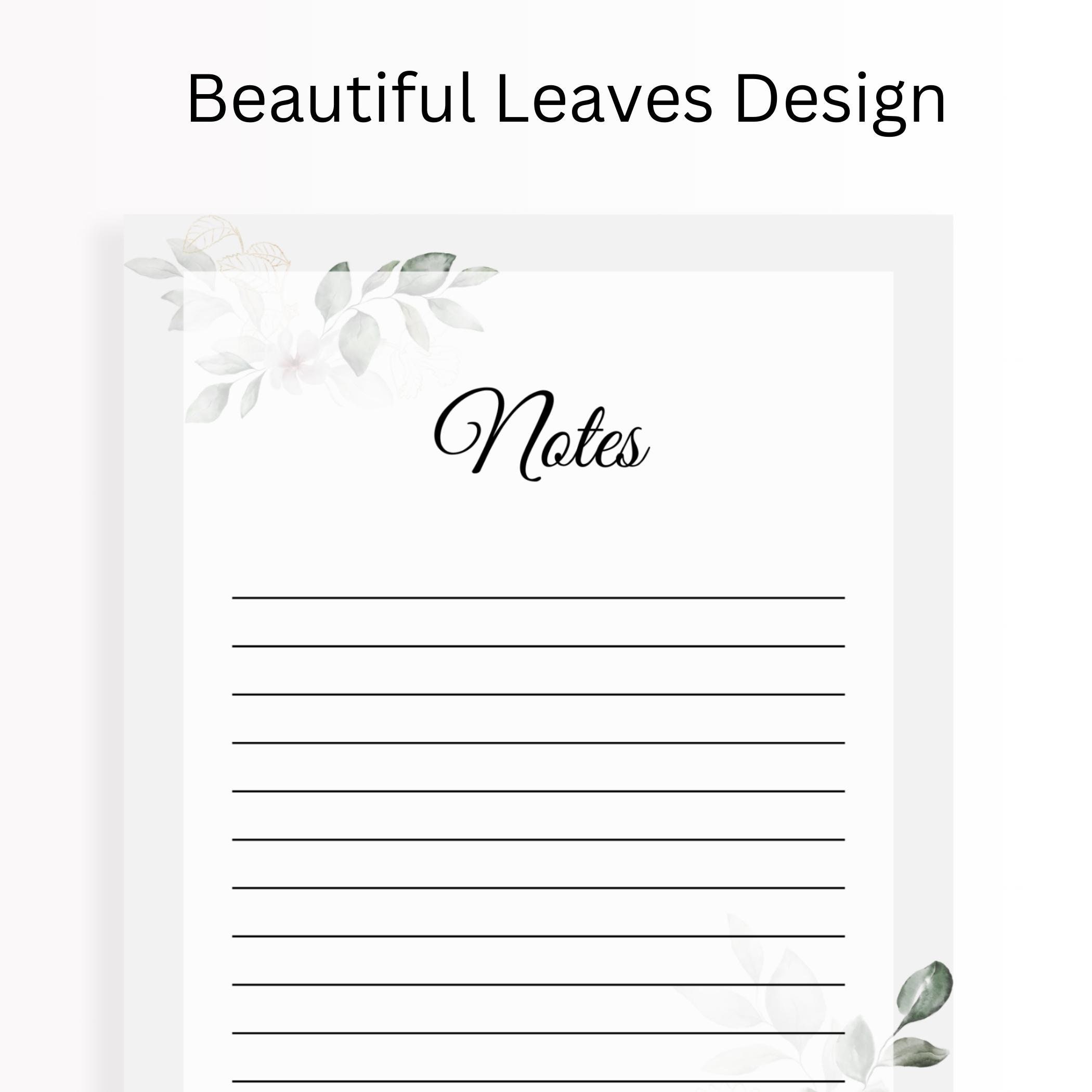 Minimalist Lined Notes Printable - Leaf Design for Creative Journaling ...