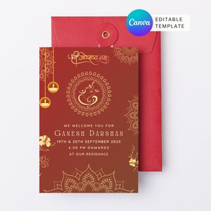 Printable Ganesh Darshan Invitation Card Template Canva - Etsy